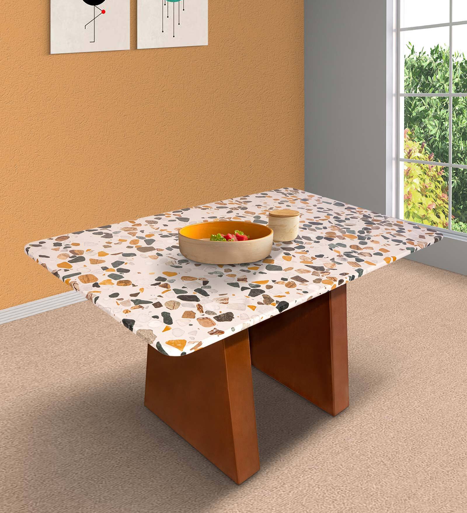 Buy Pyramid 6 Seater Marble Top Dining Table in Multi Colour Online ...