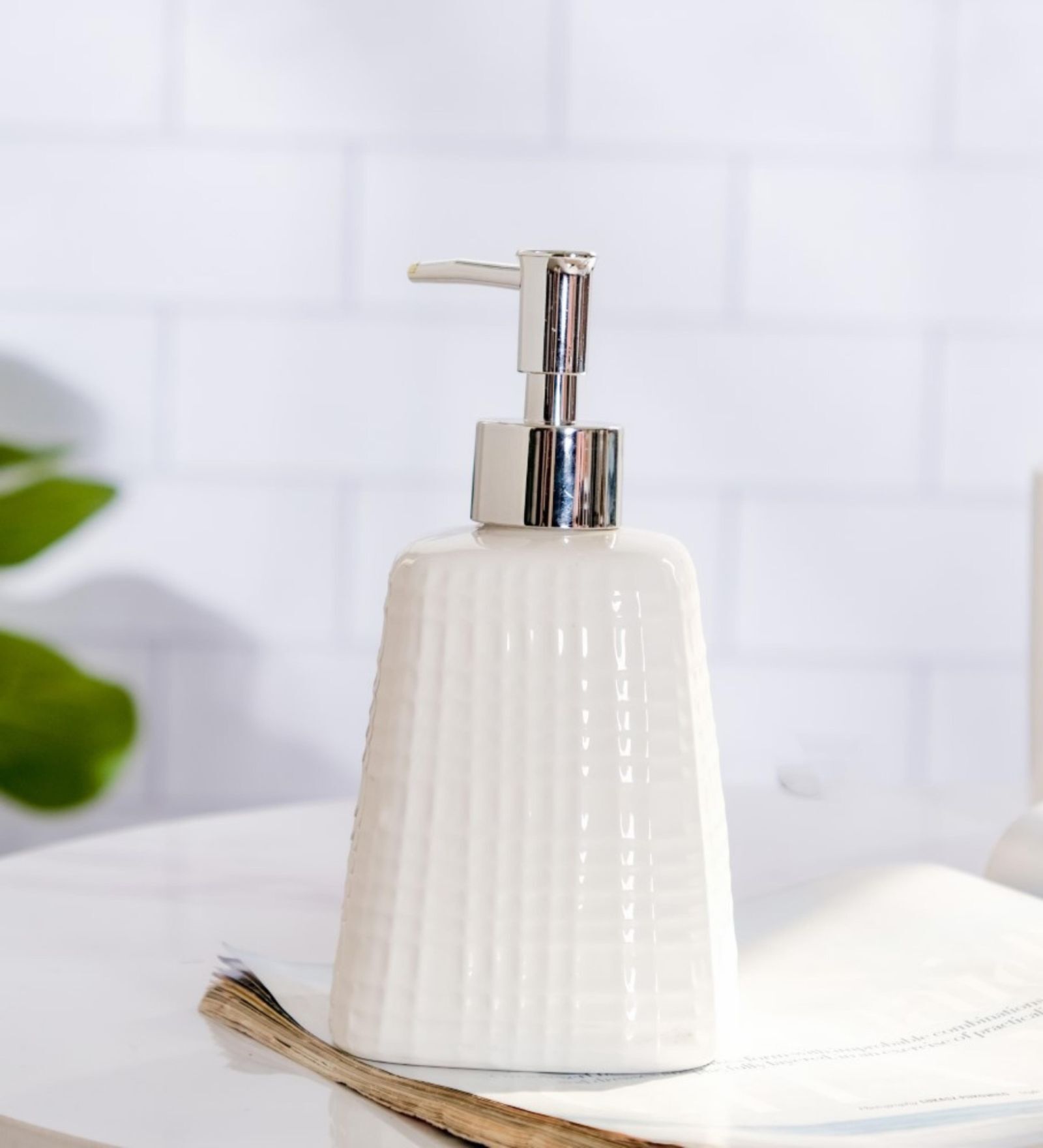 Buy Pyramid Shaped Textured White Ceramic Bath Dispenser with Metal ...