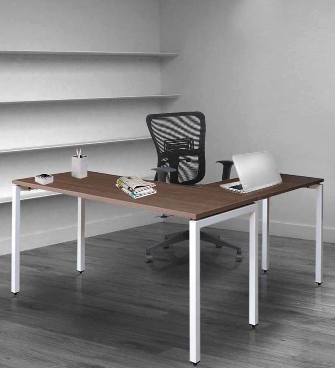 Buy Quantum Office Table in Chocolate Sawline & White Finish Online ...