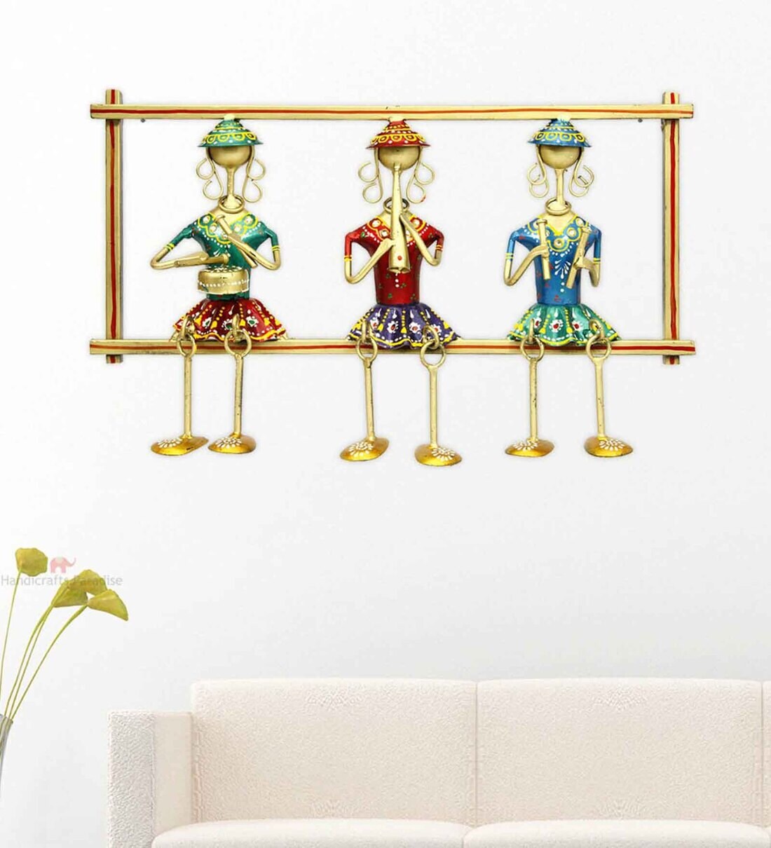 Buy Rajasthani Musical Lady Multicolour Iron (Pack of 3) Wall Art at 45 ...