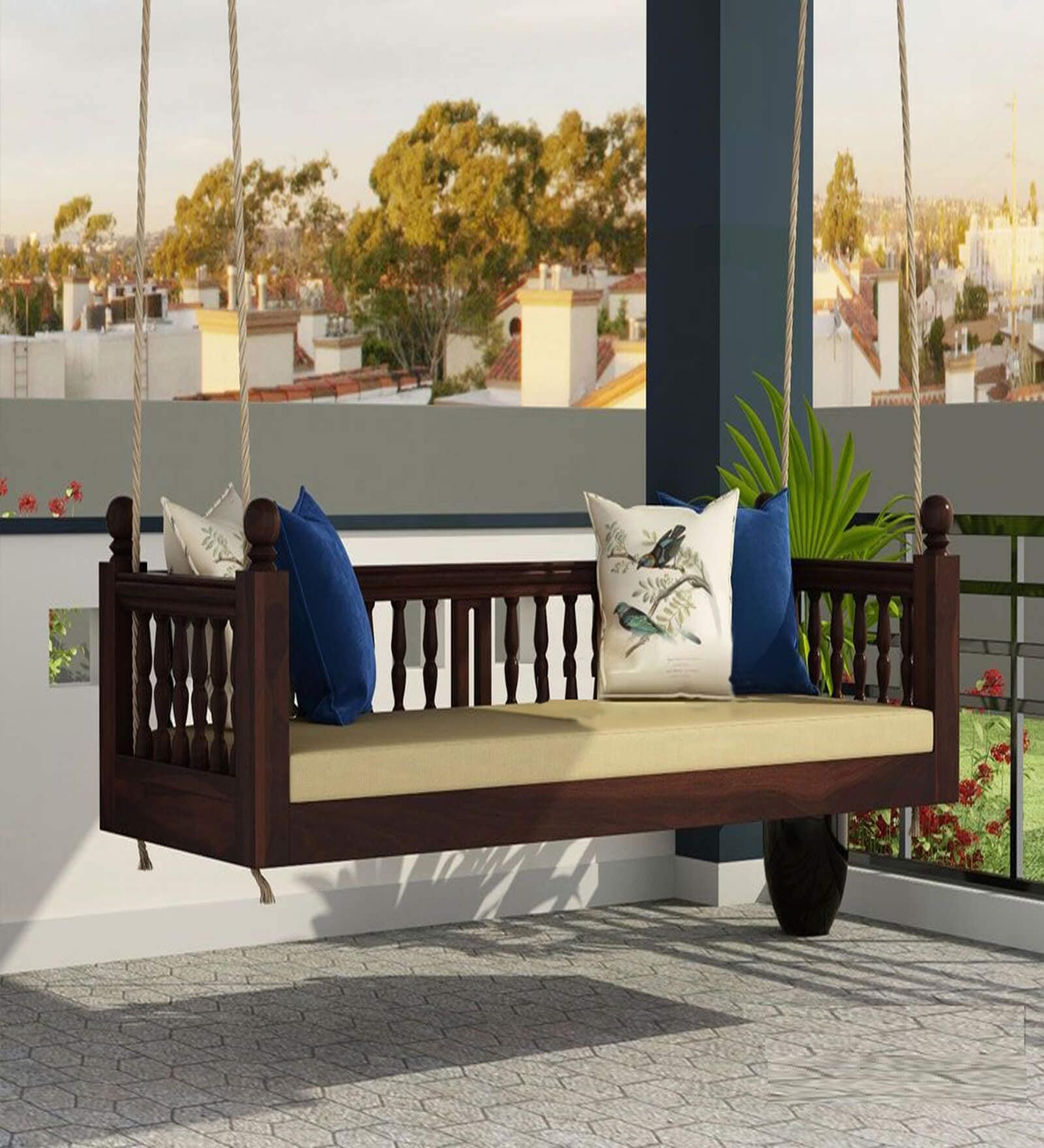 Buy Rajasthani Solid Wood Swing in Walnut Colour Online - Swings ...