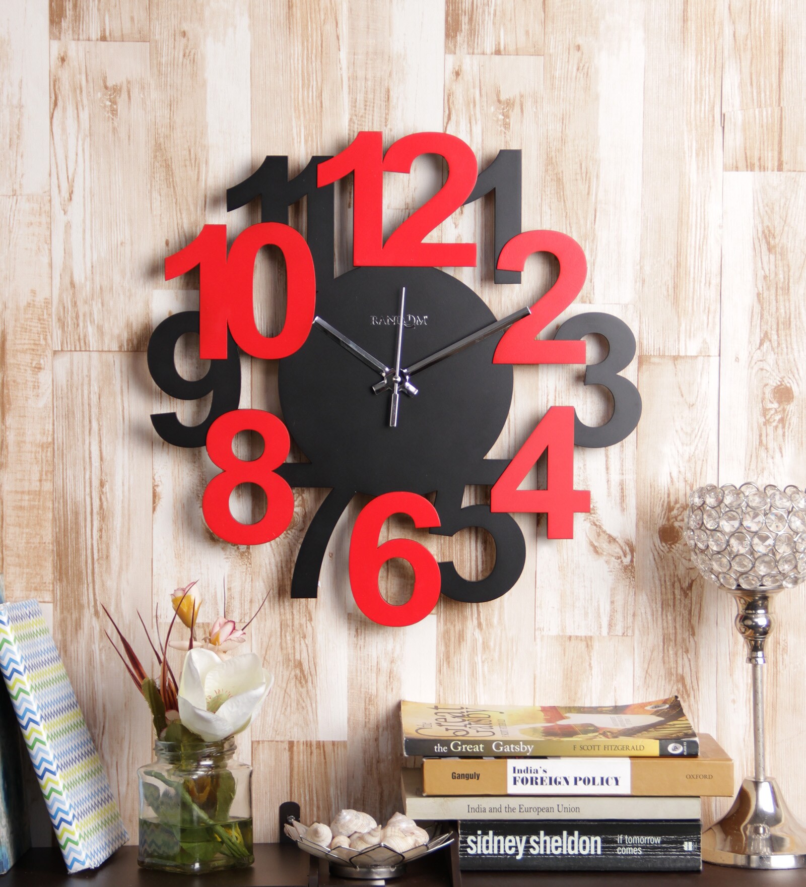 Buy Black & Red Wooden Bold & Beautiful Clock by Random Online ...