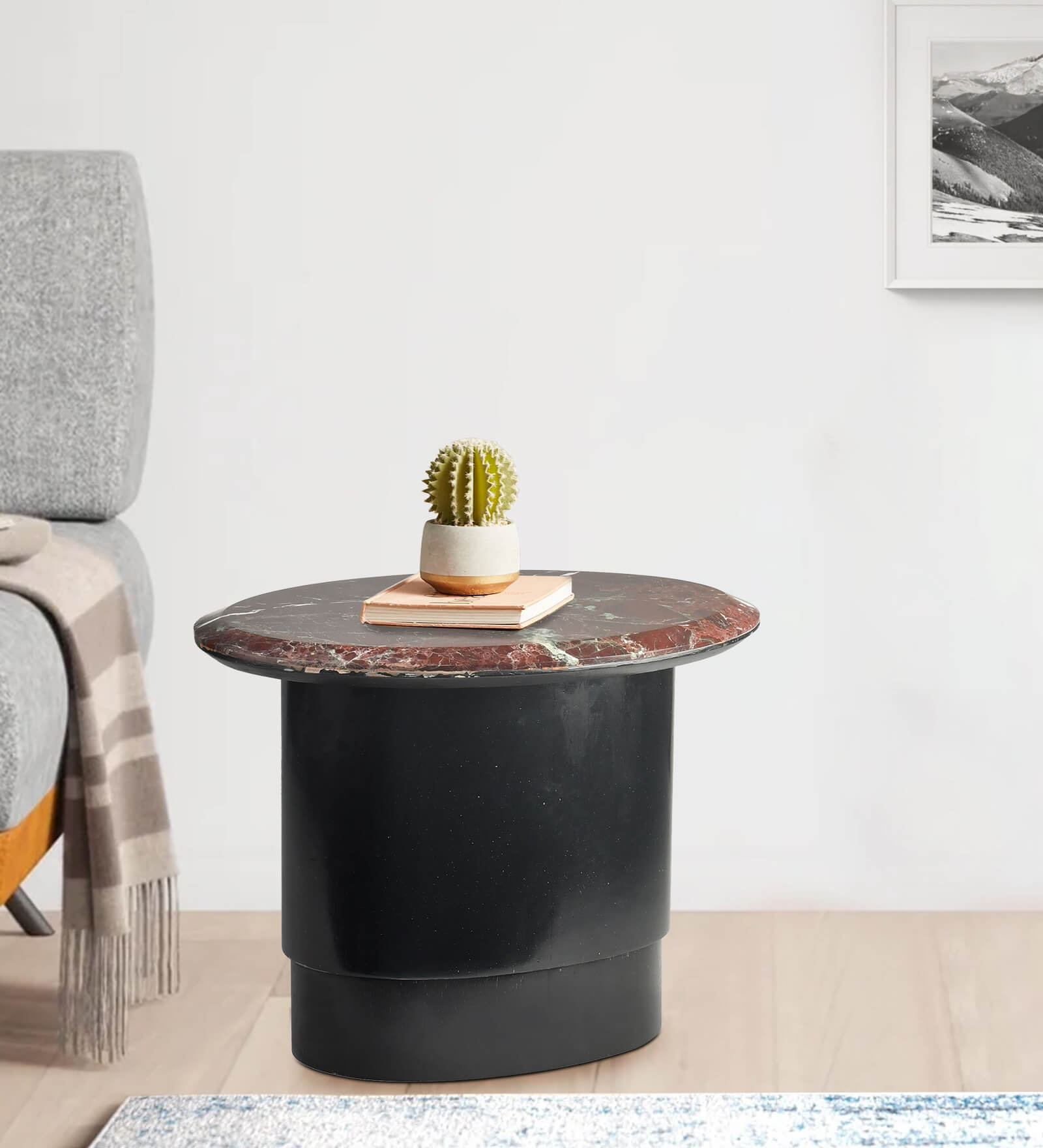 Buy Rare End Table in Maroon & Black Colour with Marble Top at 100% OFF ...