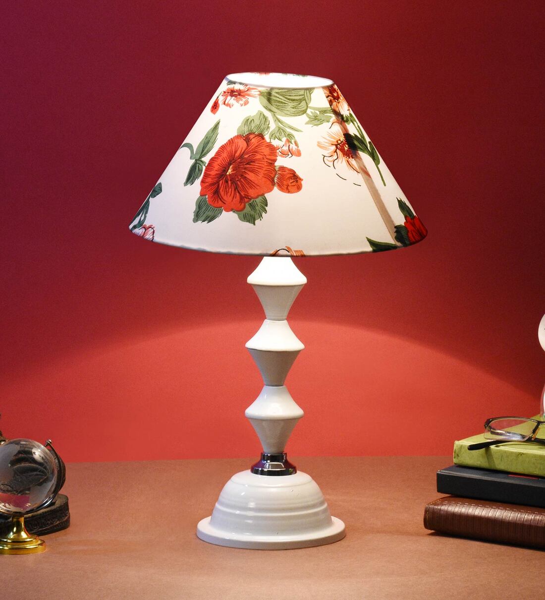 Buy Red & White Shade Table Lamp With Metal Base By Foziq Online ...