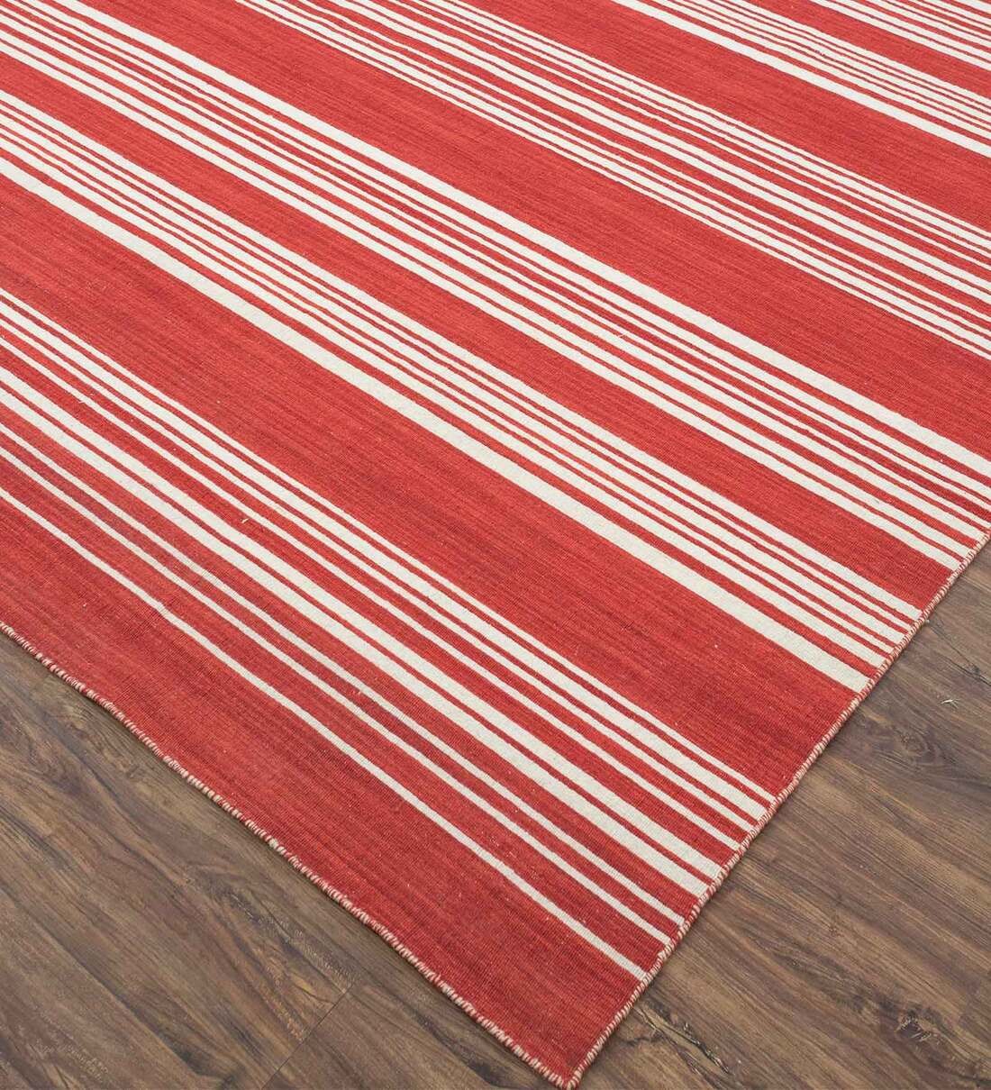 Buy Red Striped Wool 5 ft x 7 ft Hand Woven Carpet by Jaipur Rugs ...