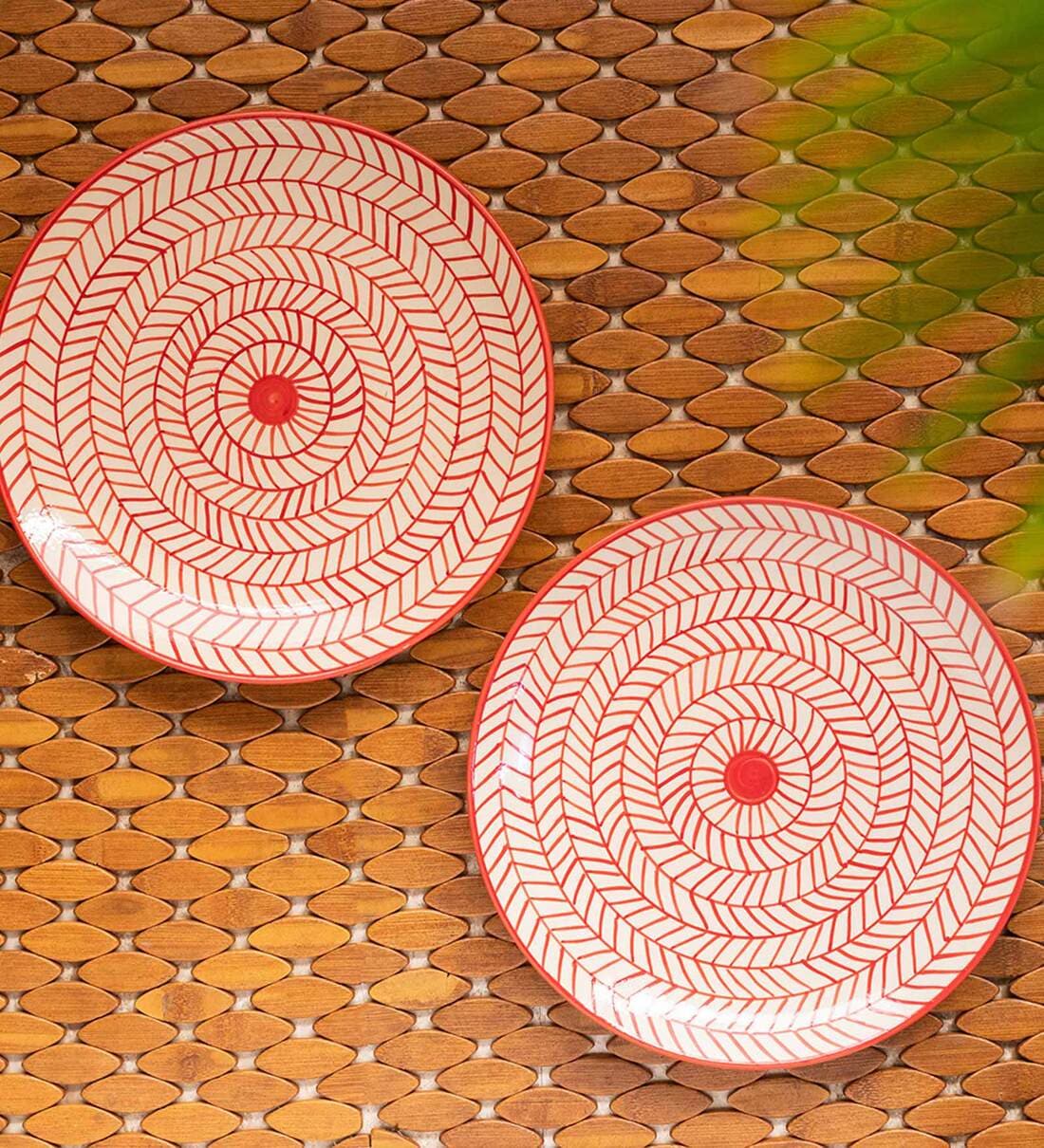 Buy Chevrons 10 Inch Red Ceramic (Set of 2) Dinner Plate at 39% OFF by ExclusiveLane | Pepperfry