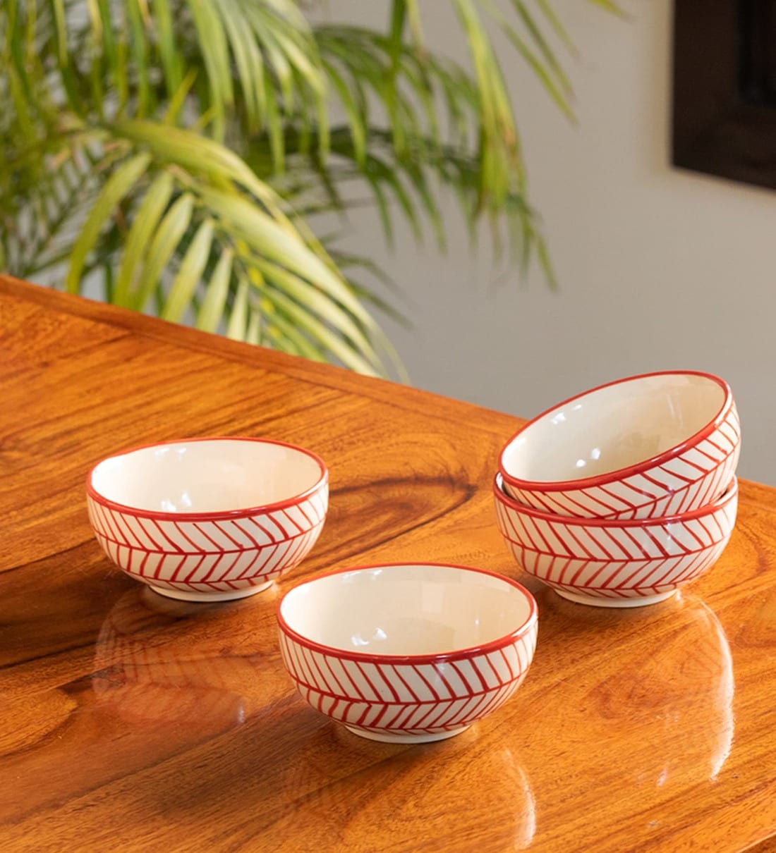 Buy Chevrons 220ml Red & White Ceramic (Set of 4) Dinner Bowl at 40% OFF by ExclusiveLane ...