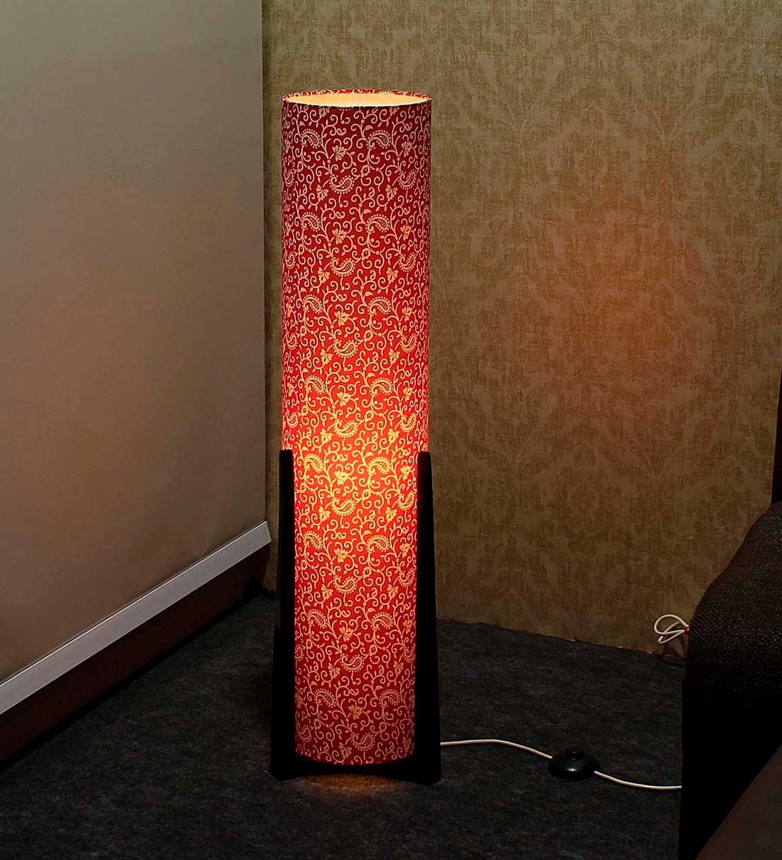 Buy Athens Red Fabric Shade Column Floor Lamp With Wood Base By ...