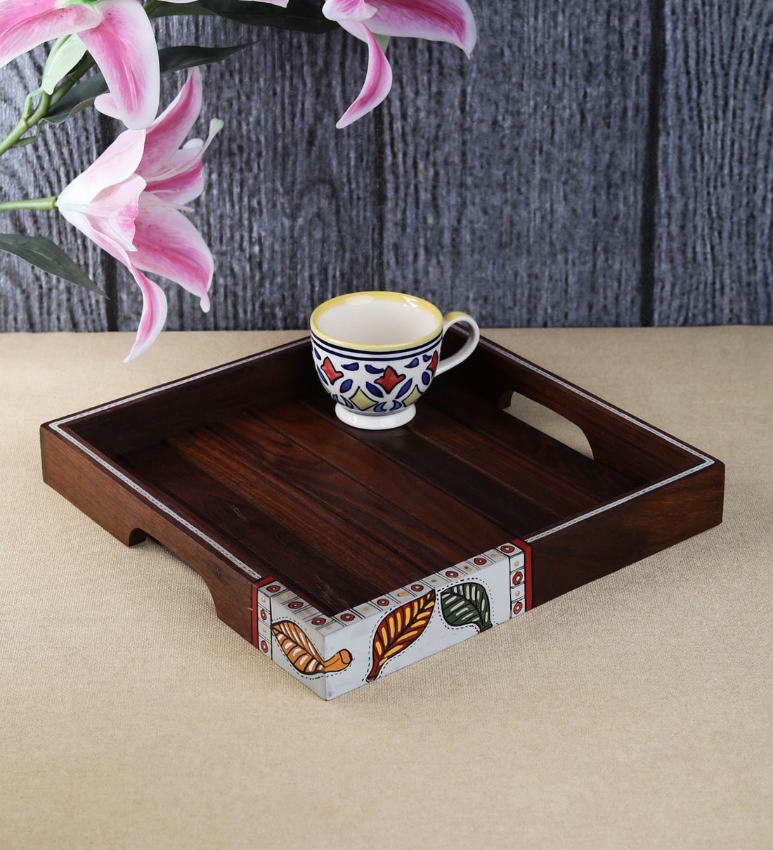 Buy Wooden Square Serving Tray by VarEesha Online - Serving Trays ...
