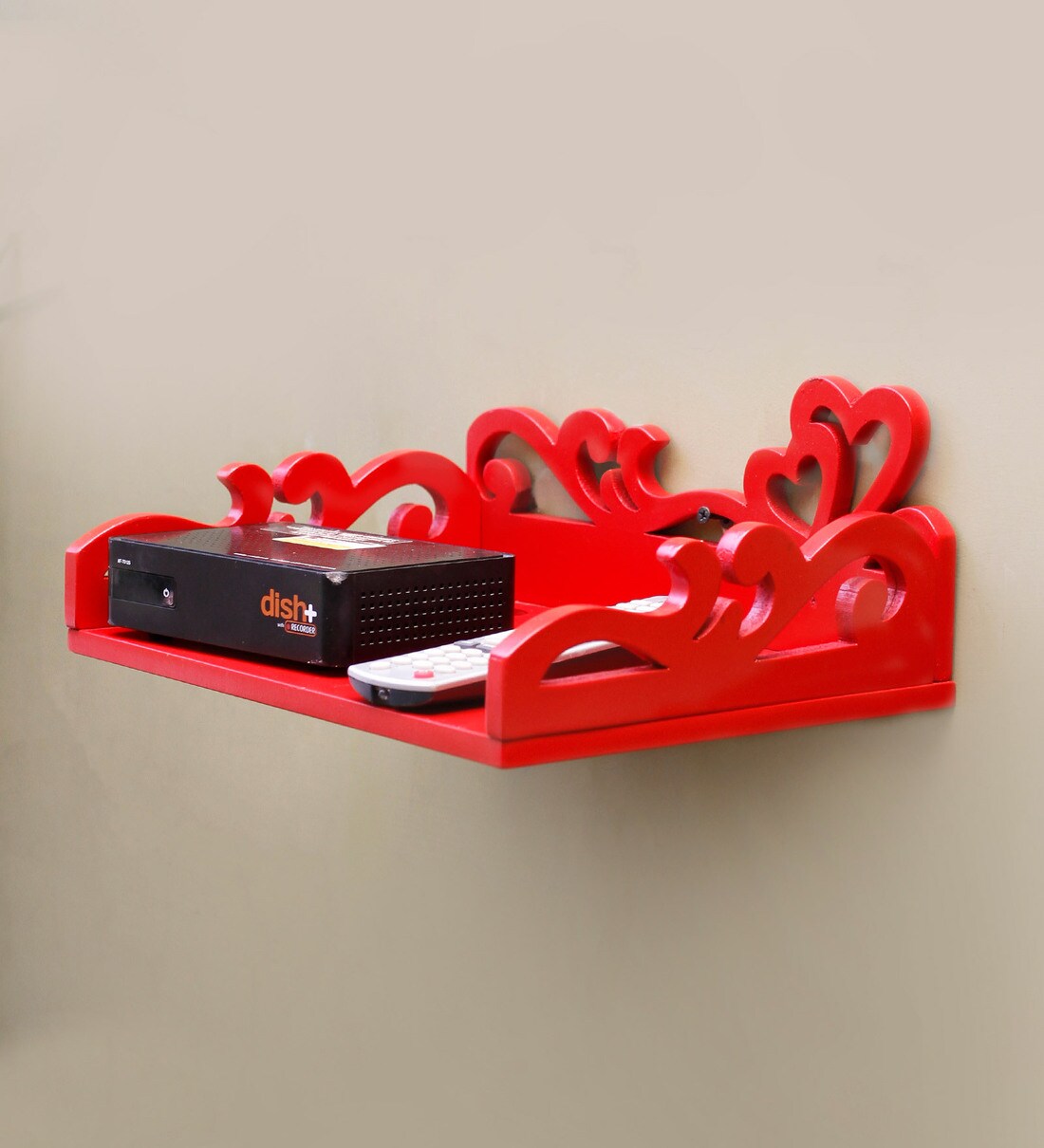 Buy Engineered Wood Carved Wall Mounted Set Top Box Holder in Red ...