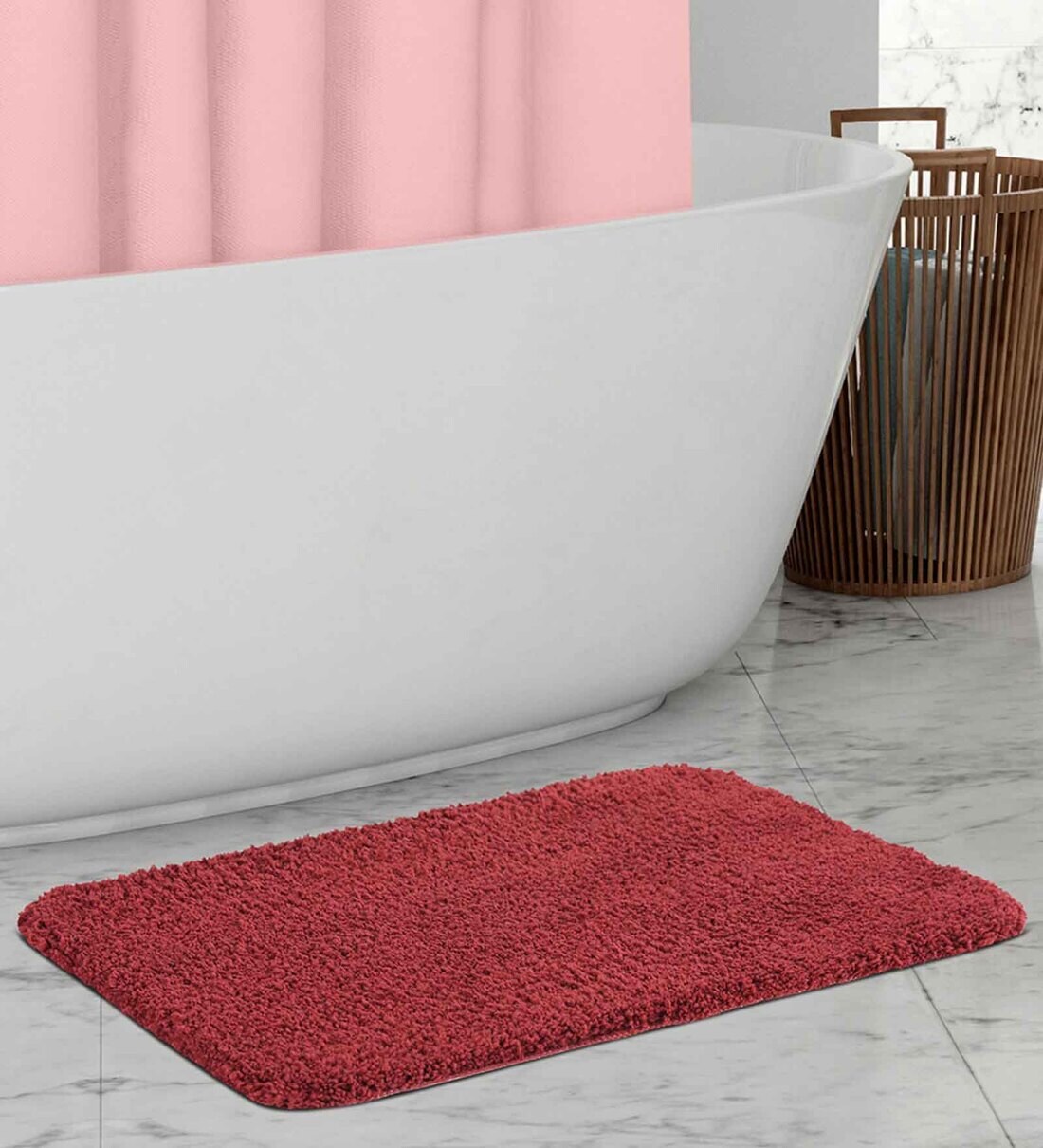 Buy Red Solid 100% Polyester AntiSkid Bathmat by Obsessions at 10% OFF ...