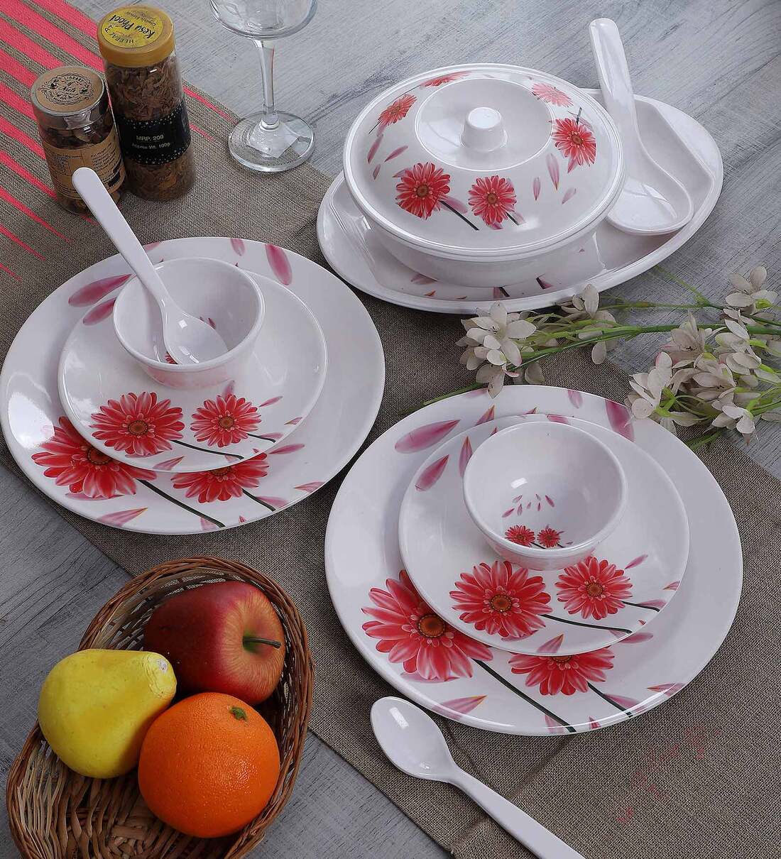 Buy Sunflower 40 Pcs White & Red Melamine Dinnerware Set at 46% OFF by Cdi | Pepperfry