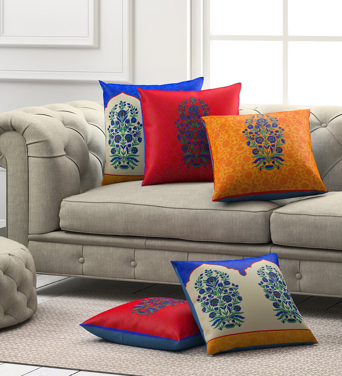 Buy Red Traditional Poly Cotton 16 x 16 Inches Cushion Covers (Set of 5 ...