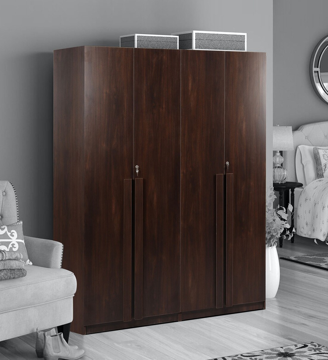 Buy Regal 4 Door Wardrobe with Drawer in Walnut Suede Finish at 32% OFF ...