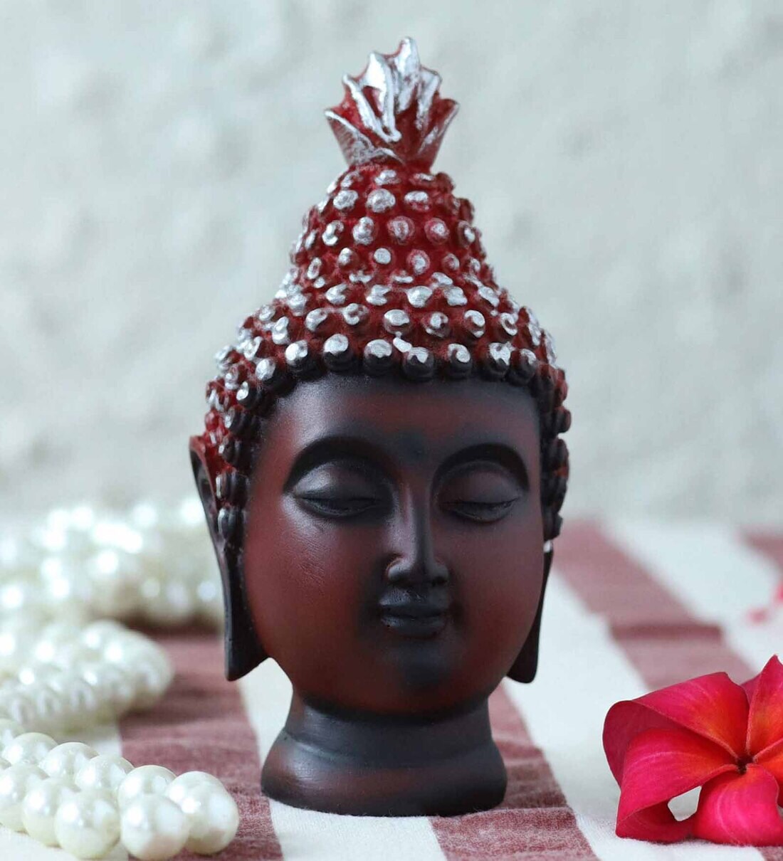 Buy Resin Small Buddha Head In Matt Red By Ferns N Petals at 57% OFF by ...