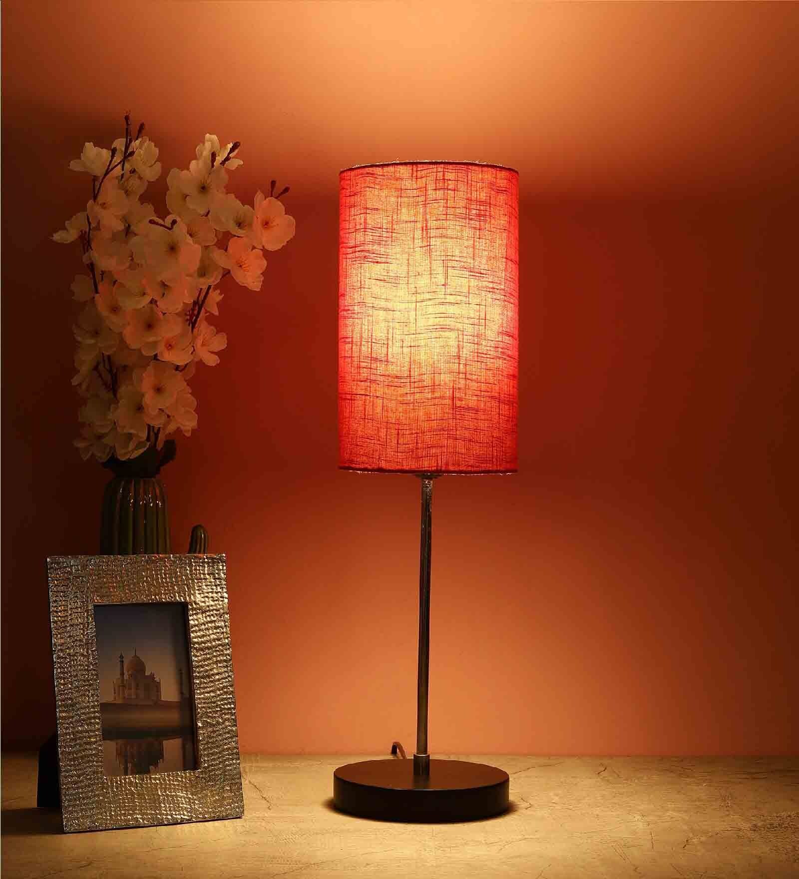 Buy Matteo Red Fabric Shade Night Lamp With Aluminium Base By BTR ...