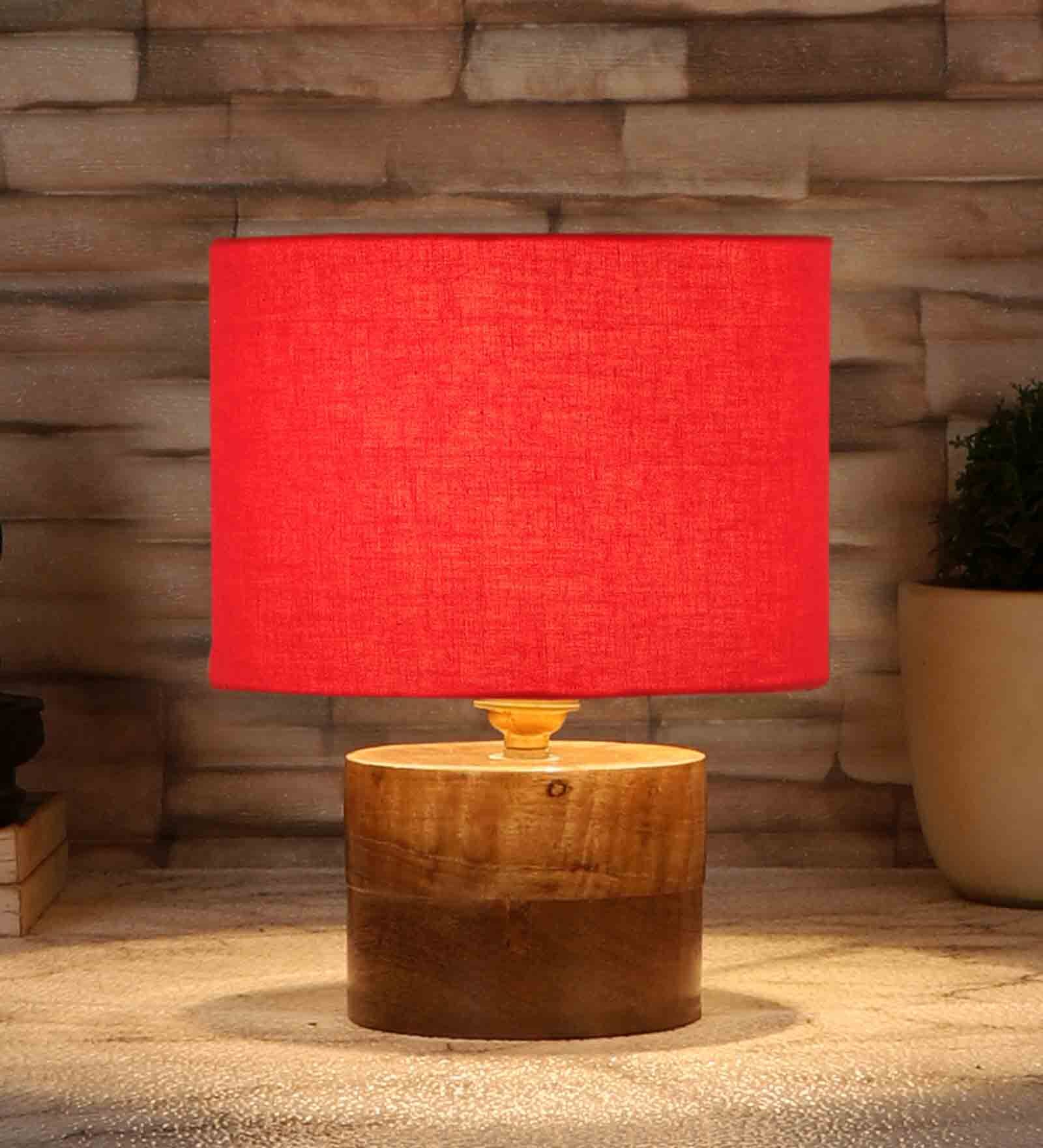 Buy Red Shade Table Lamp With Wood Base By New Era Online - Wood Night ...