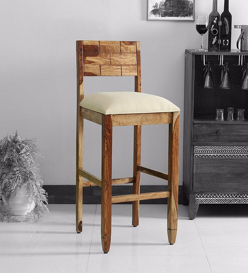 Buy Rezzan Sheesham Wood Full Back Bar Stool In Rustic Teak Finish ...