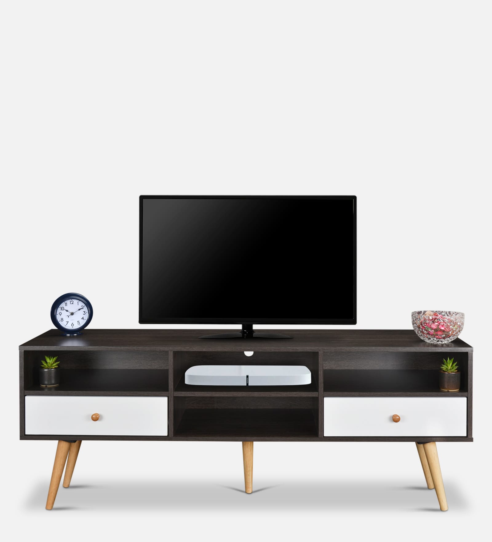 Buy Rio TV Console in Dark Walnut & Glossy White Colour for TVs up to 65\ Online - Contemporary ...