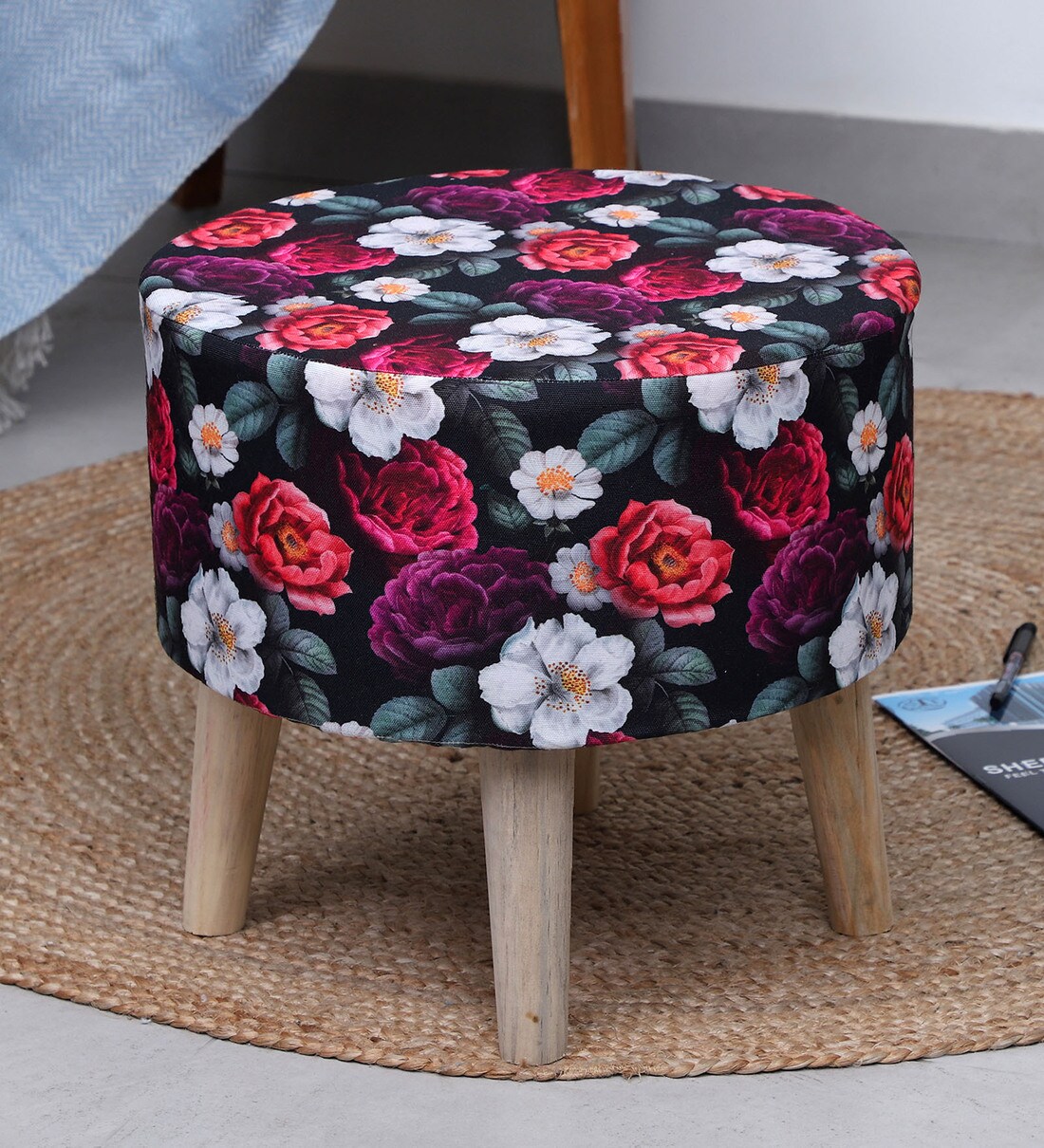Buy Rose Fabric Seating Stool in Multi Colour Online - Contemporary ...