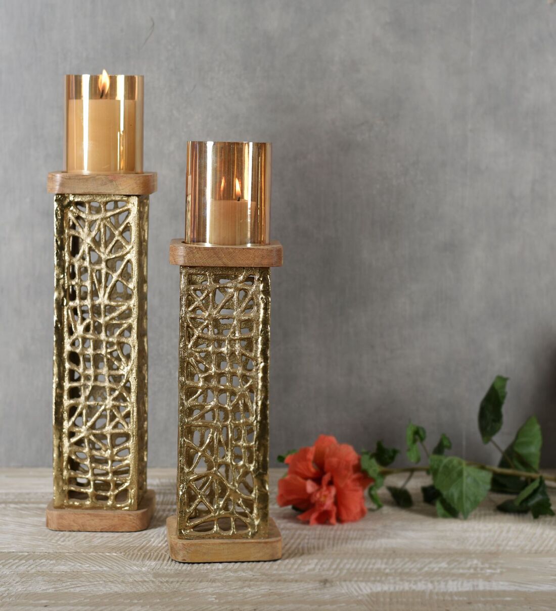 Buy Roshni Lustre 16 Inch Matt Gold Mango Wood & Aluminium Pillar ...