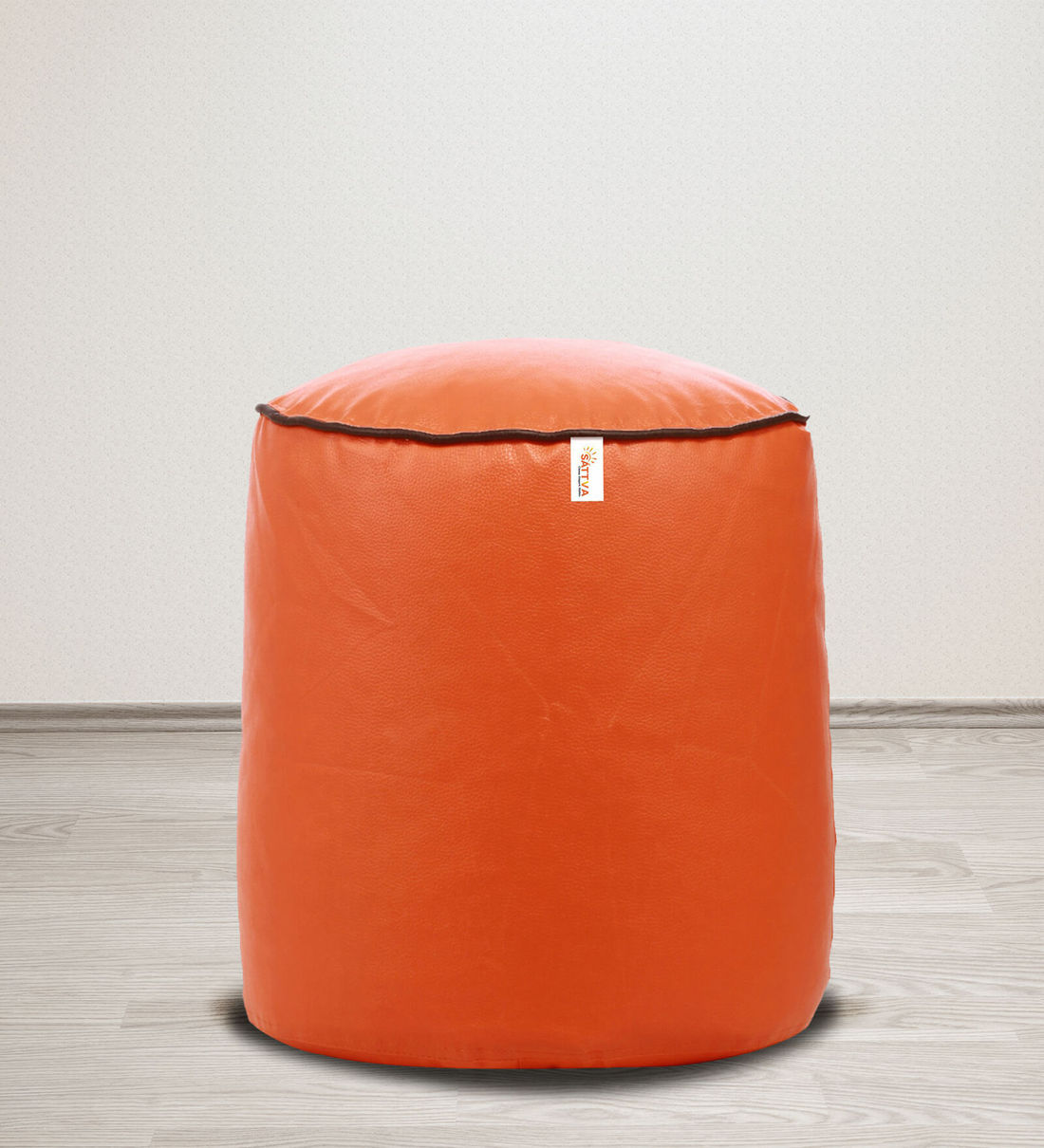 Buy Round Leatherette Pouffes in Orange with Brown Piping Colour at 8% ...