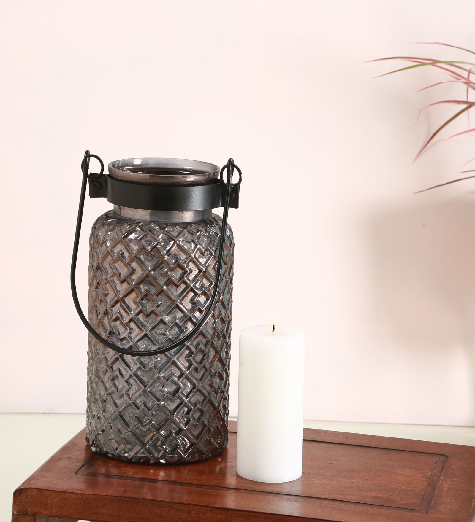 Buy Roshni Patterned 12 Inch Black Glass & Iron Candle Holder by ...