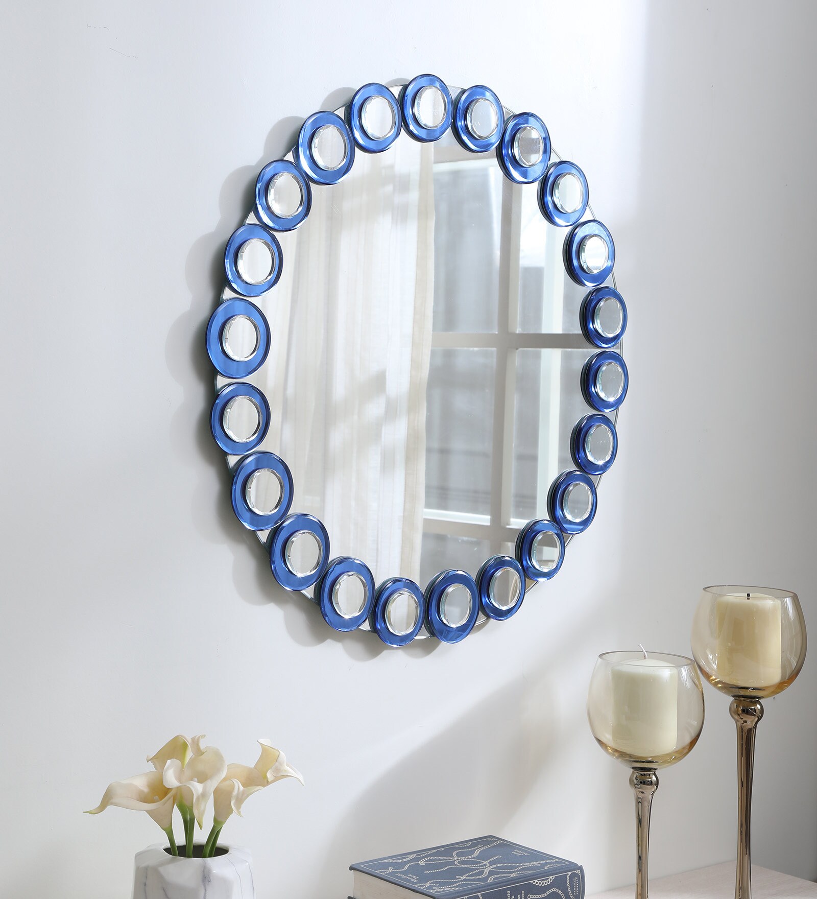 Buy Round Wall Mirror in Blue Colour Online - Decorative Mirrors ...