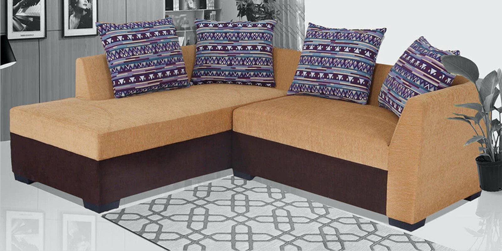 Buy Robson RHS Sectional Sofa In Beige Brown Colour Online - Modern RHS ...