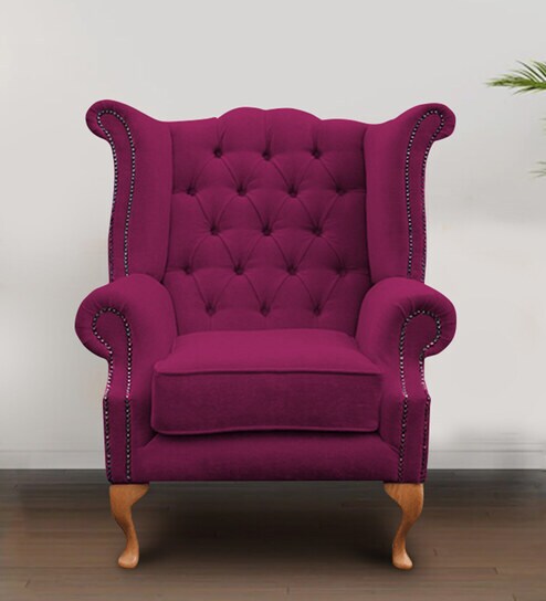 Buy Royal Fabric Wing Chair in Pink Mulberry Colour at 24% OFF by ...