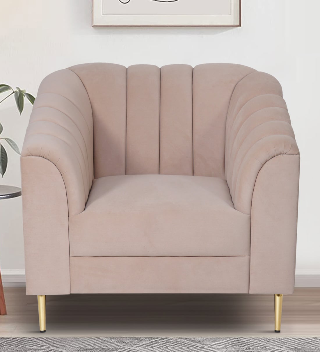 Buy Russell Velvet 1 Seater Sofa in Beige Colour at 33% OFF by ...