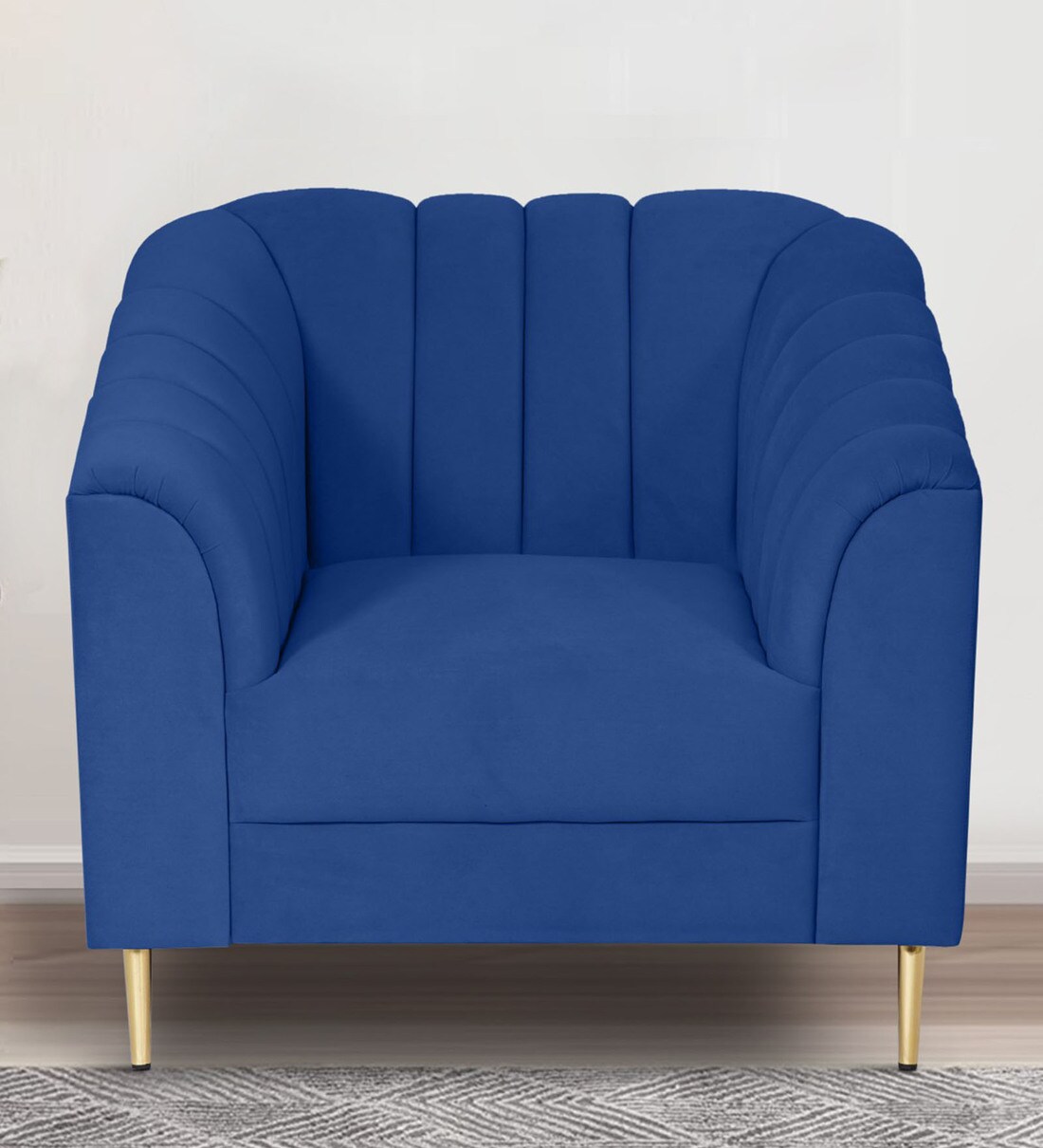 Buy Russell Velvet 1 Seater Sofa in Blue Colour at 29% OFF by Brownline ...