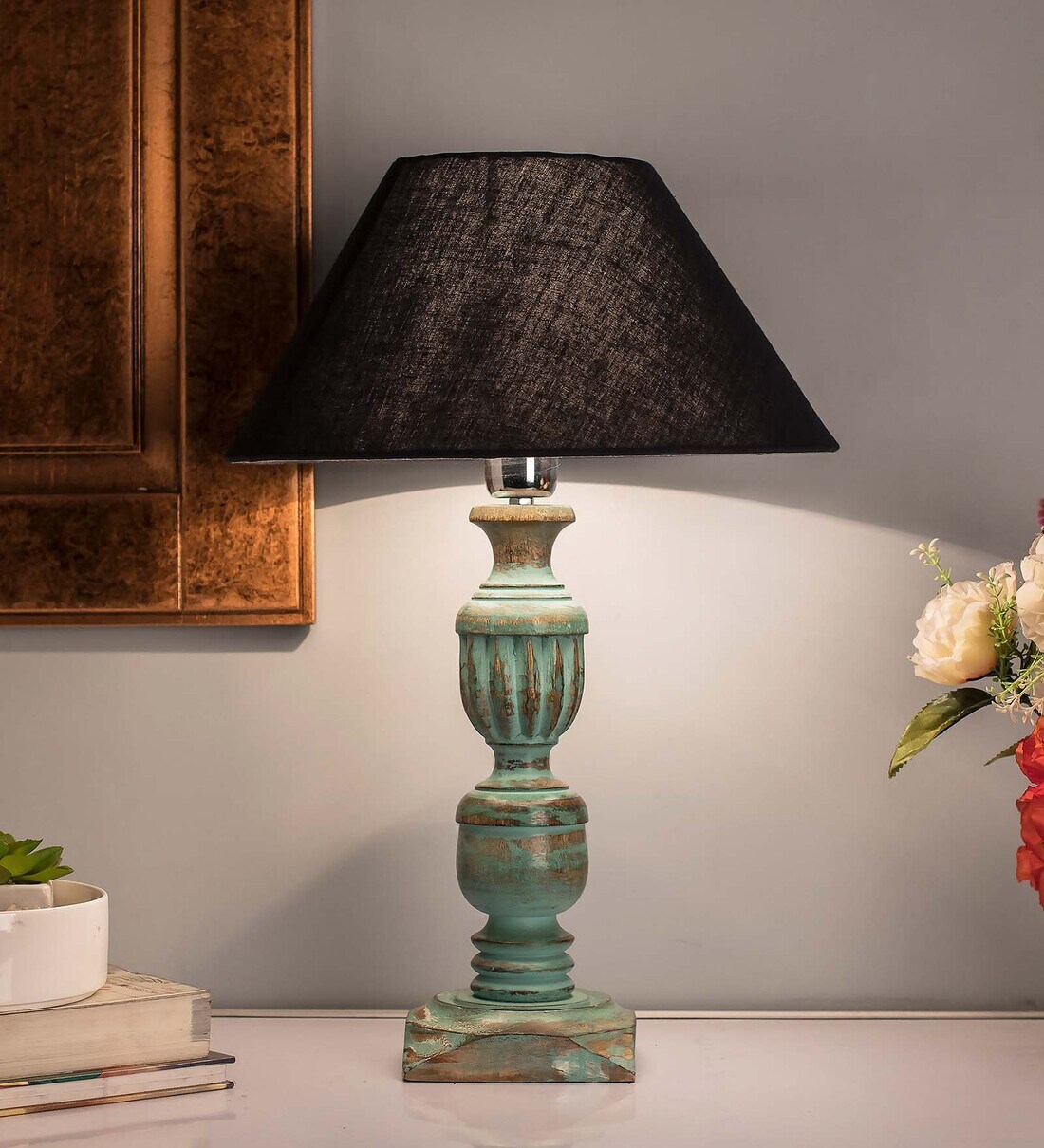 Buy Rustic Algae French Trophy Carved Table Lamp With White Cone Shade ...