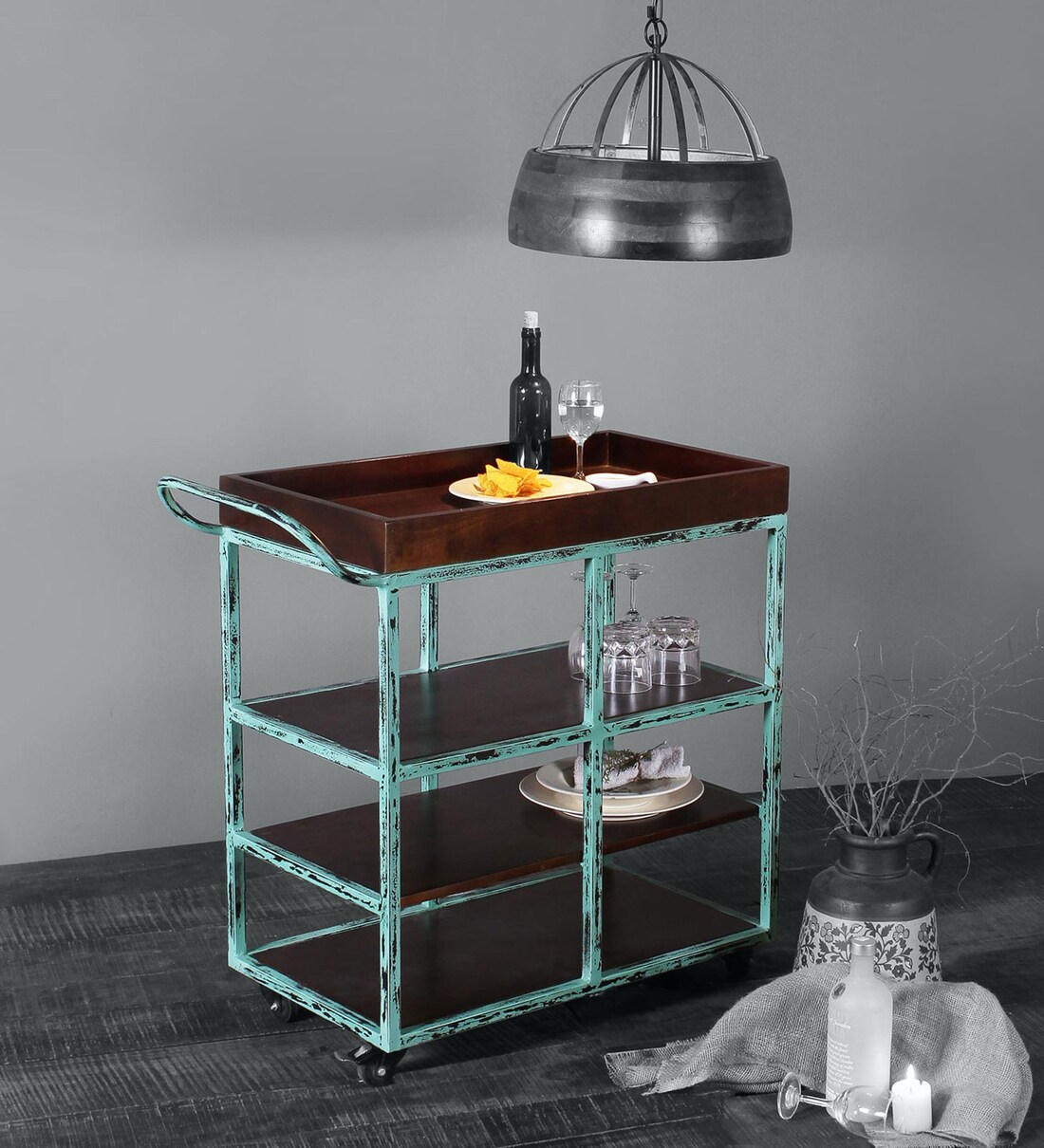 Buy Salome Bar Trolly In Distress Finish Online - Bar Trolleys - Bar ...