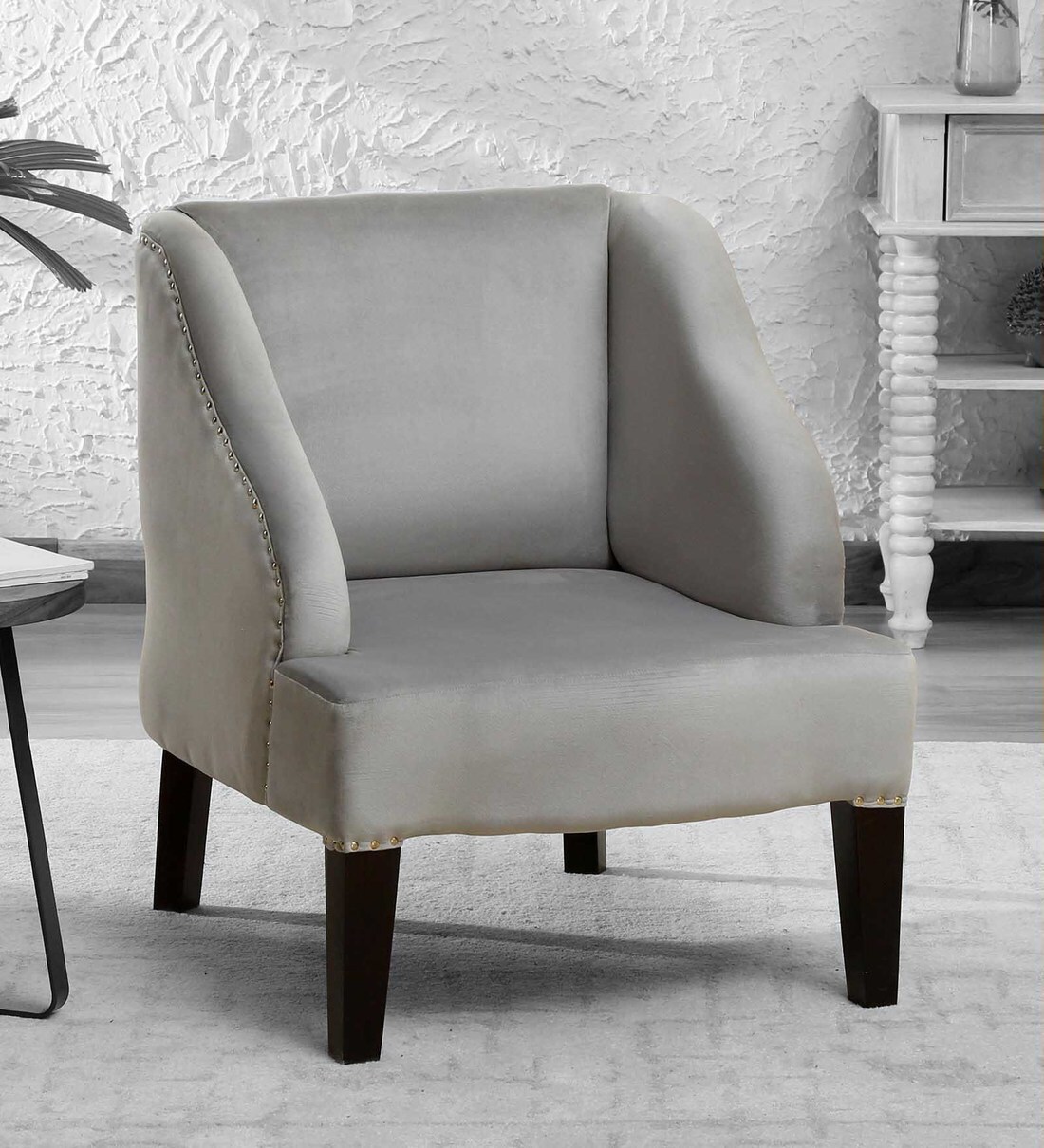 Buy Plath Fabric Slipper Chair In Grey Colour Online - Slipper Chairs ...