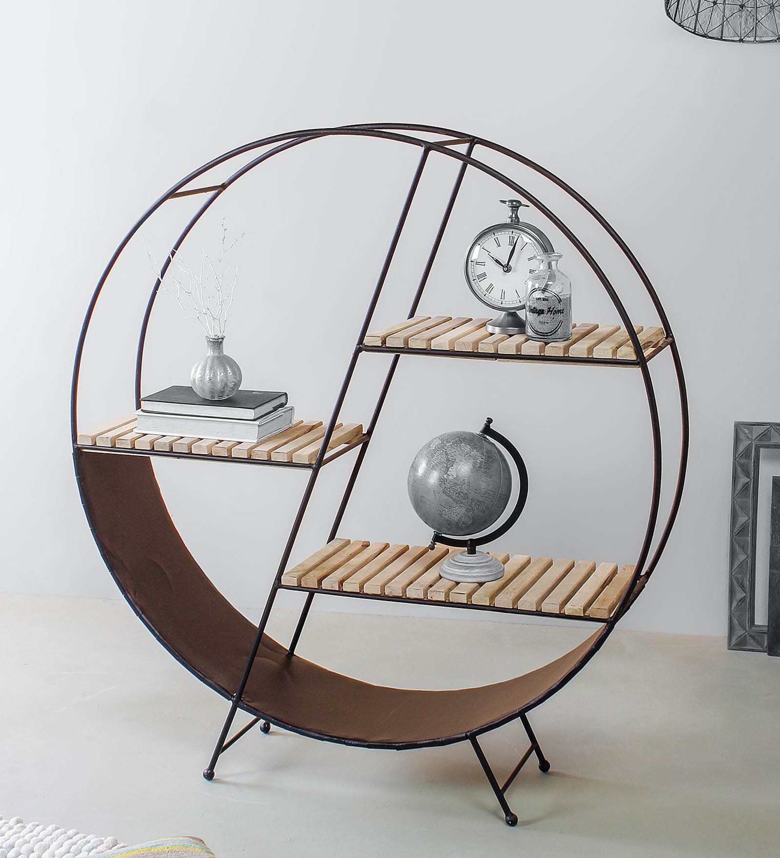 Buy Sambuca Metal Book Shelf in Black & Natural Wood Finish Online ...