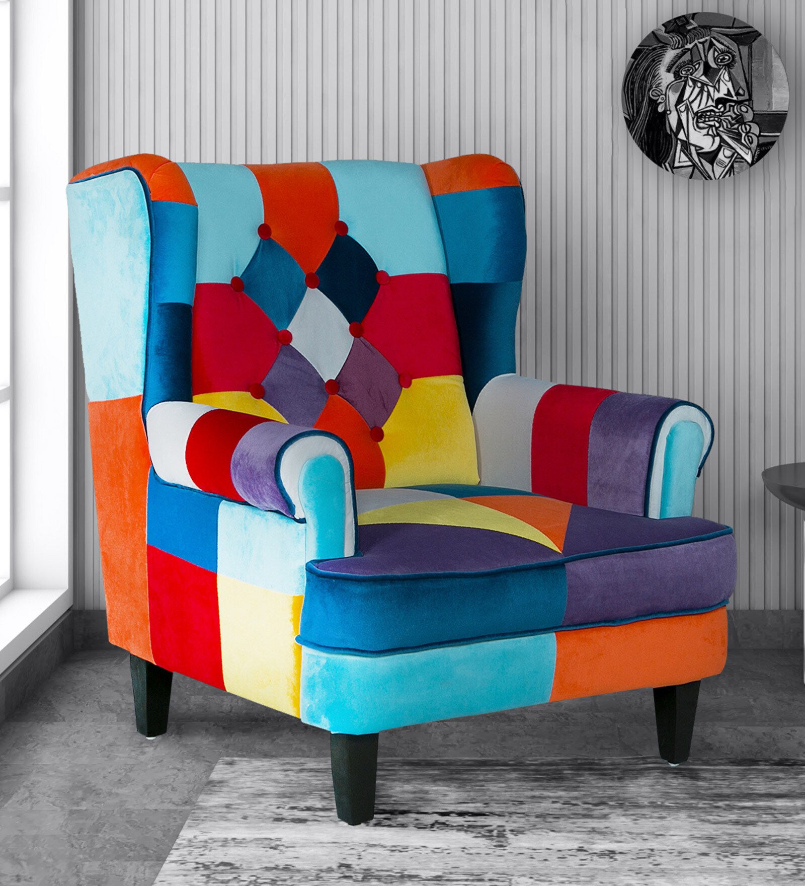 Buy Scenos Velvet 1 Seater Sofa in Multi Colour Online - Contemporary 1 ...
