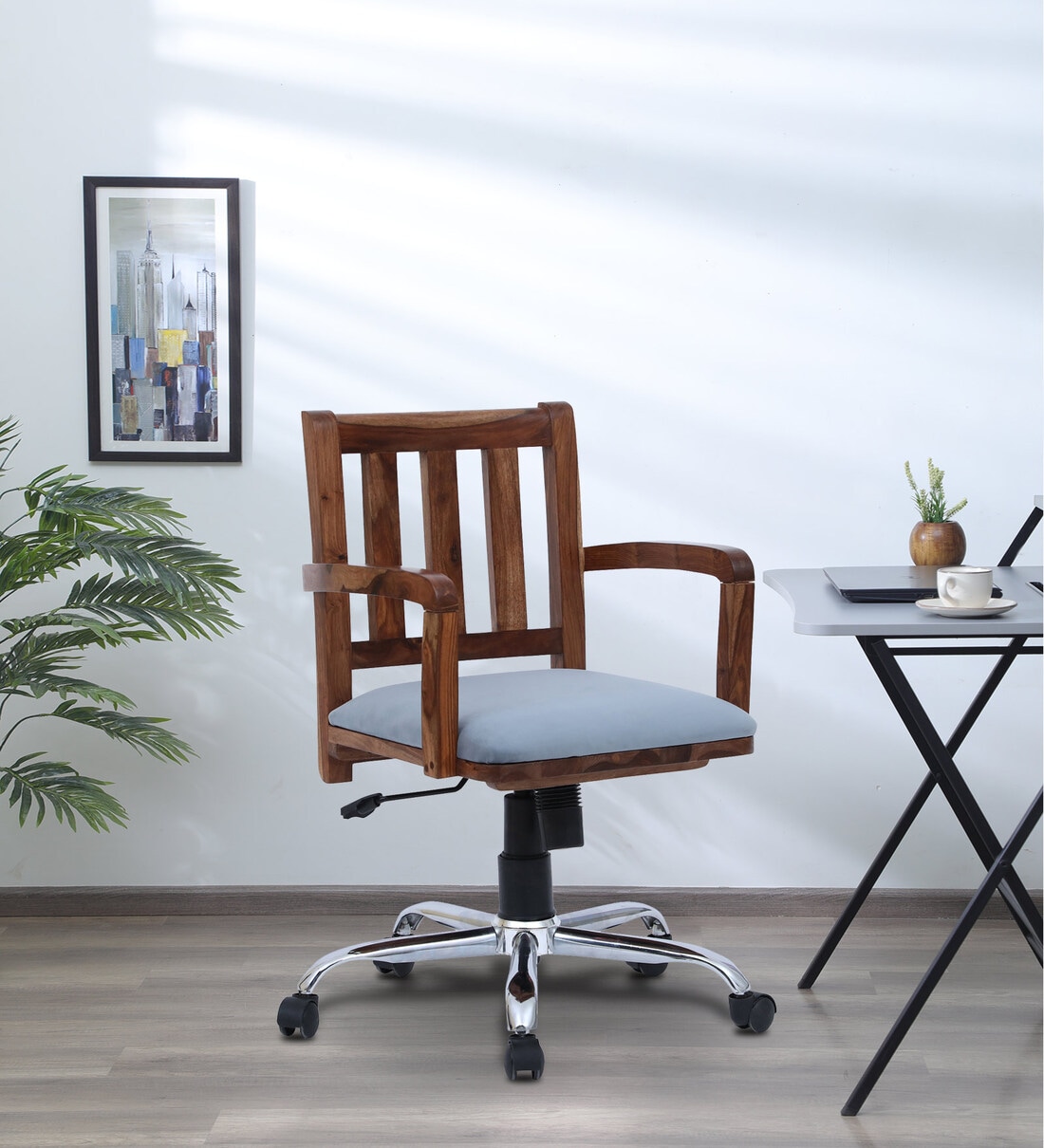 Buy Segovia Solid Wood Ergonomic Chair in Rustic Teak Finish Online ...