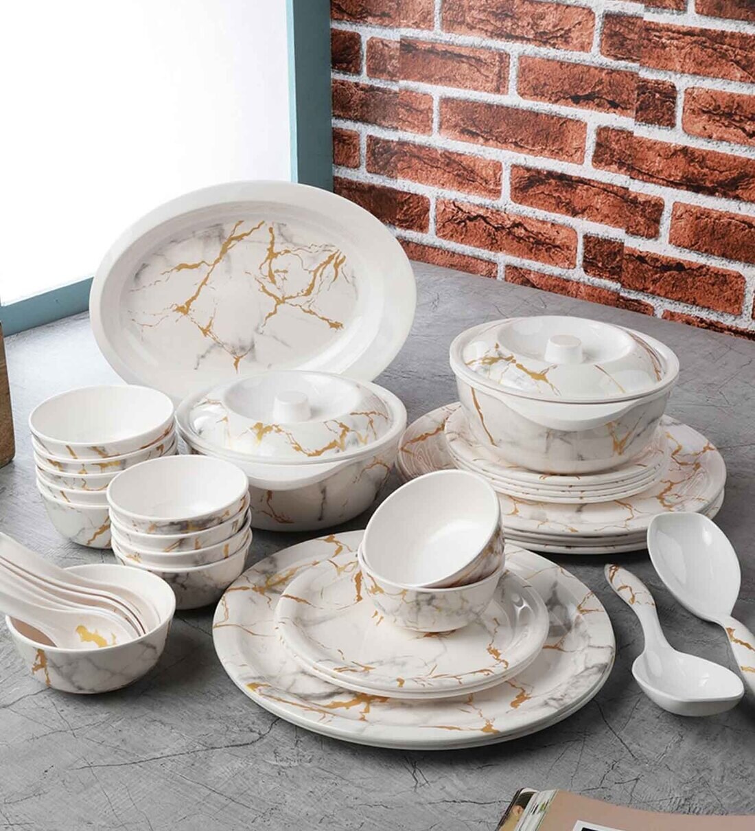 Buy Servewell Lightning 37 Pc Melamine Dinner Set by VarEesha Online ...