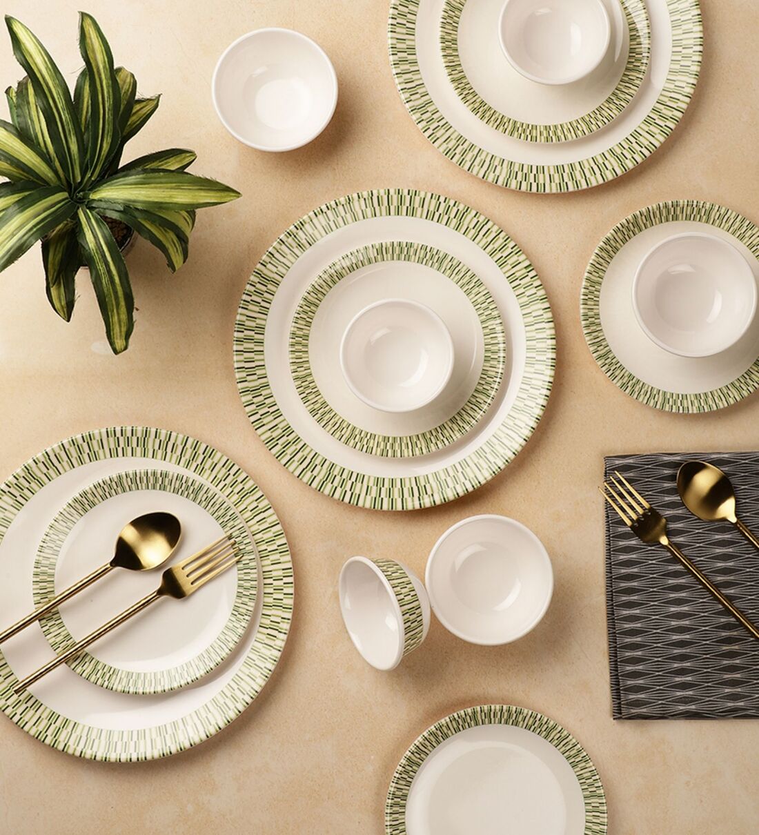 Buy Servewell Savannah 24 Pcs White & Green Melamine Dinnerware Set ...