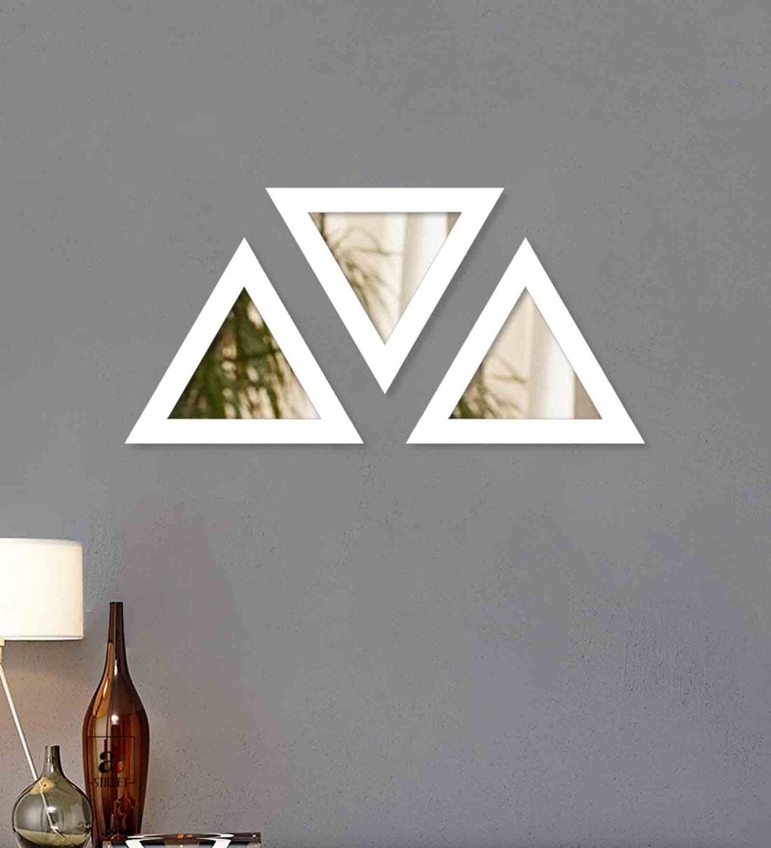 Buy Set of 3 Triangular Shape Mirror in White Colour Online - Mirror ...