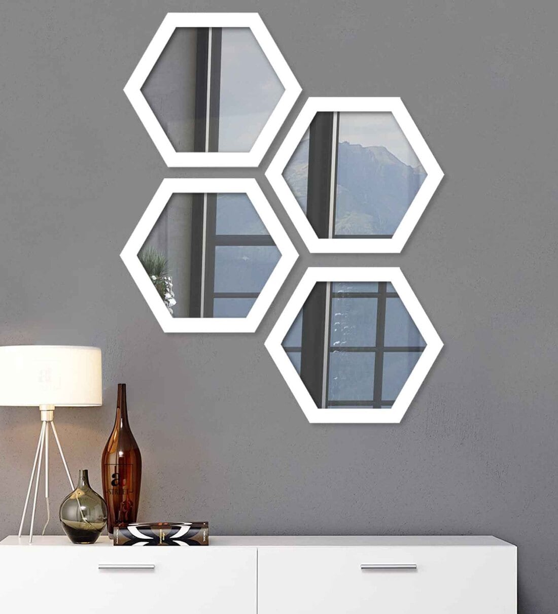 Buy Hexagon Shape Mirror Set Of 4 In White by Art Street at 29% OFF by Art Street | Pepperfry