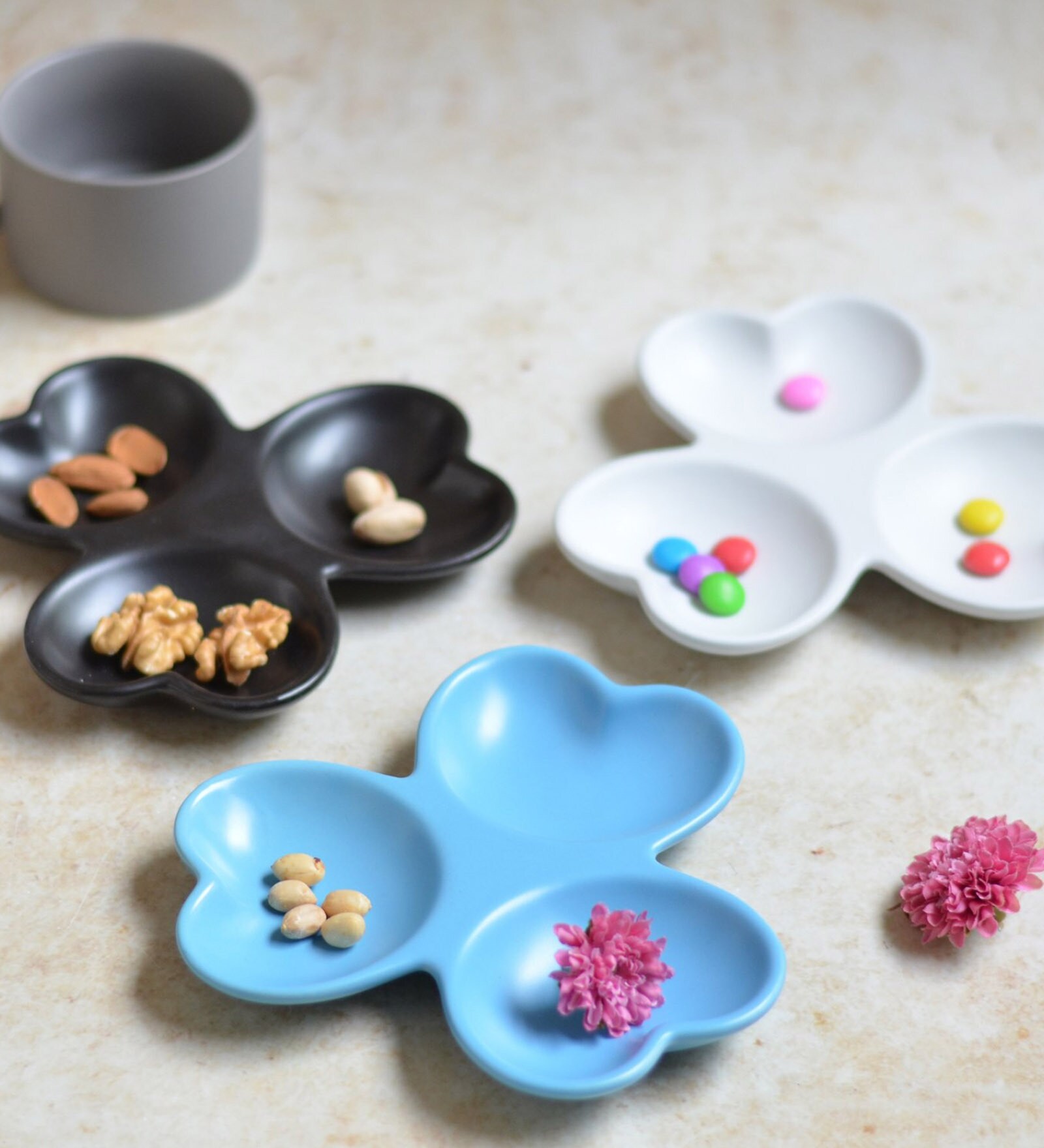 Buy Sectioned Blue 7 Inch Ceramic Appetizer Platter Online - Appetizer ...