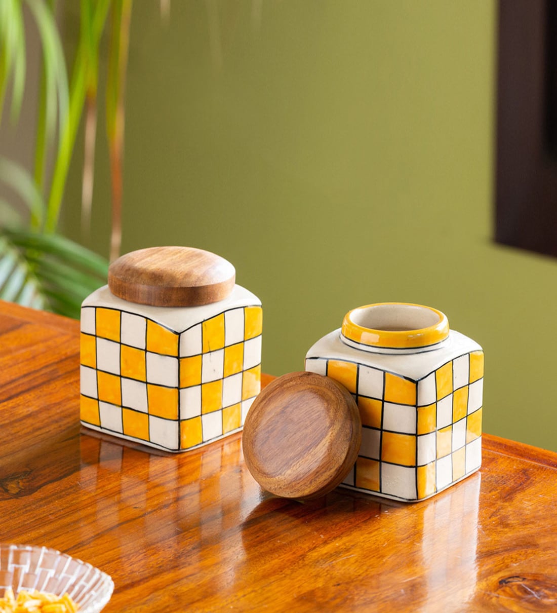 Buy Shatranj Checkered 480ml Multicolour Ceramic (Set of 4) Jars ...