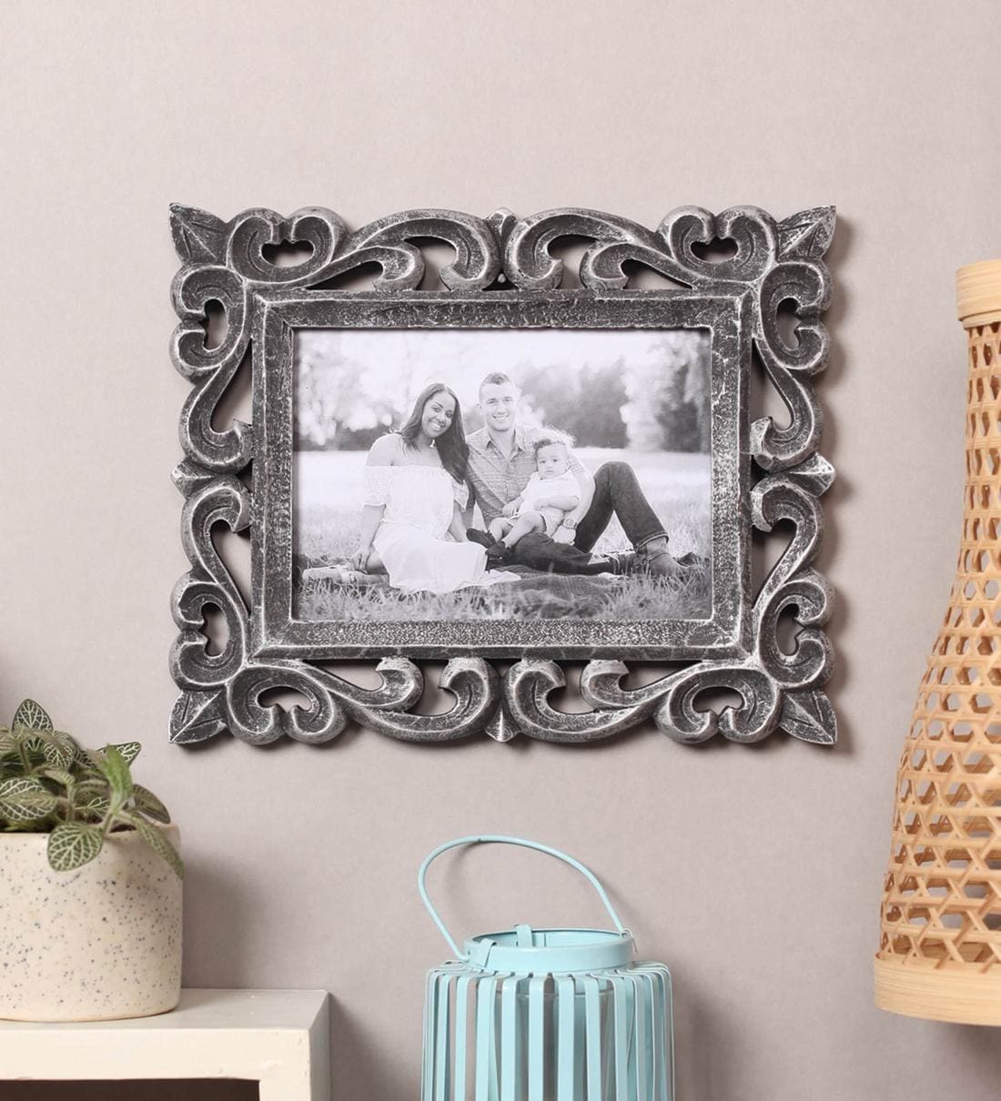 Buy Silver Wooden Handcrafted Horizontal Wall Hanging Photo Frame By ...