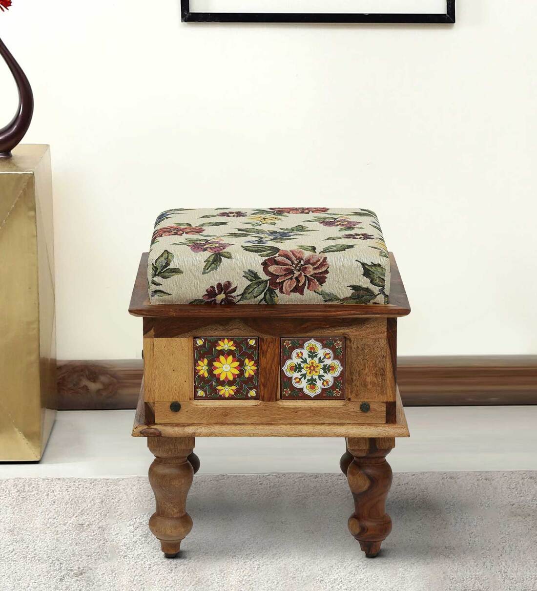 Buy Siramika Sheesham Wood Stool In Rustic Teak Finish at 15% OFF by ...