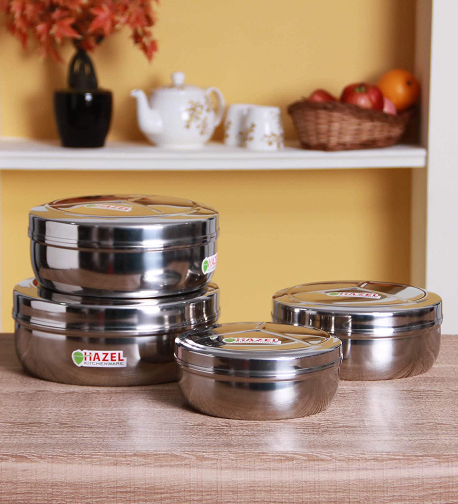 Buy Silver Stainless Steel Round Containers - Set of 4 by Hazel Online ...