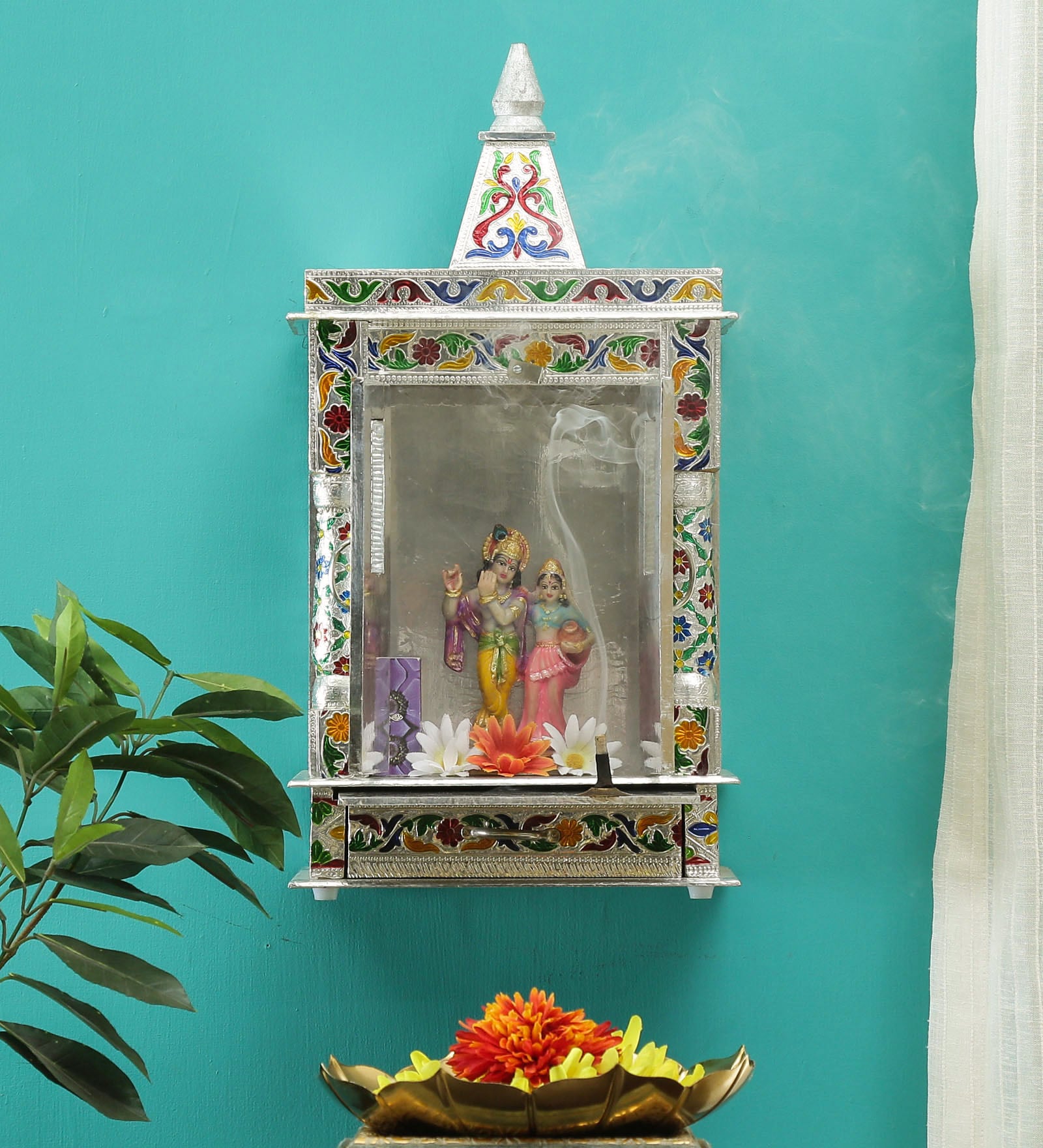 Buy Silver Wood & Aluminium Pooja Mandir With Door By Craft Tree Online ...