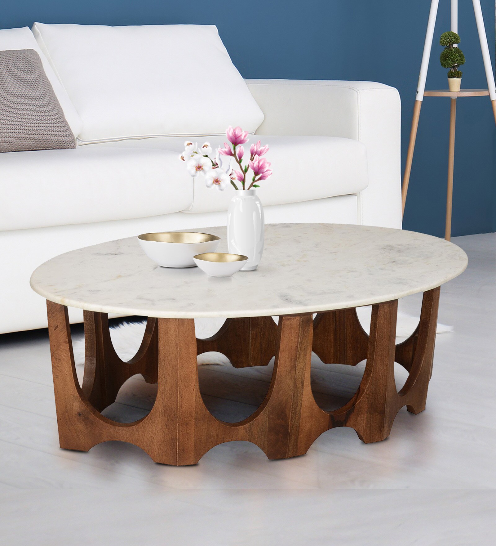 Buy Sinclair Center Table With Marble Top In Walnut Finish Online ...