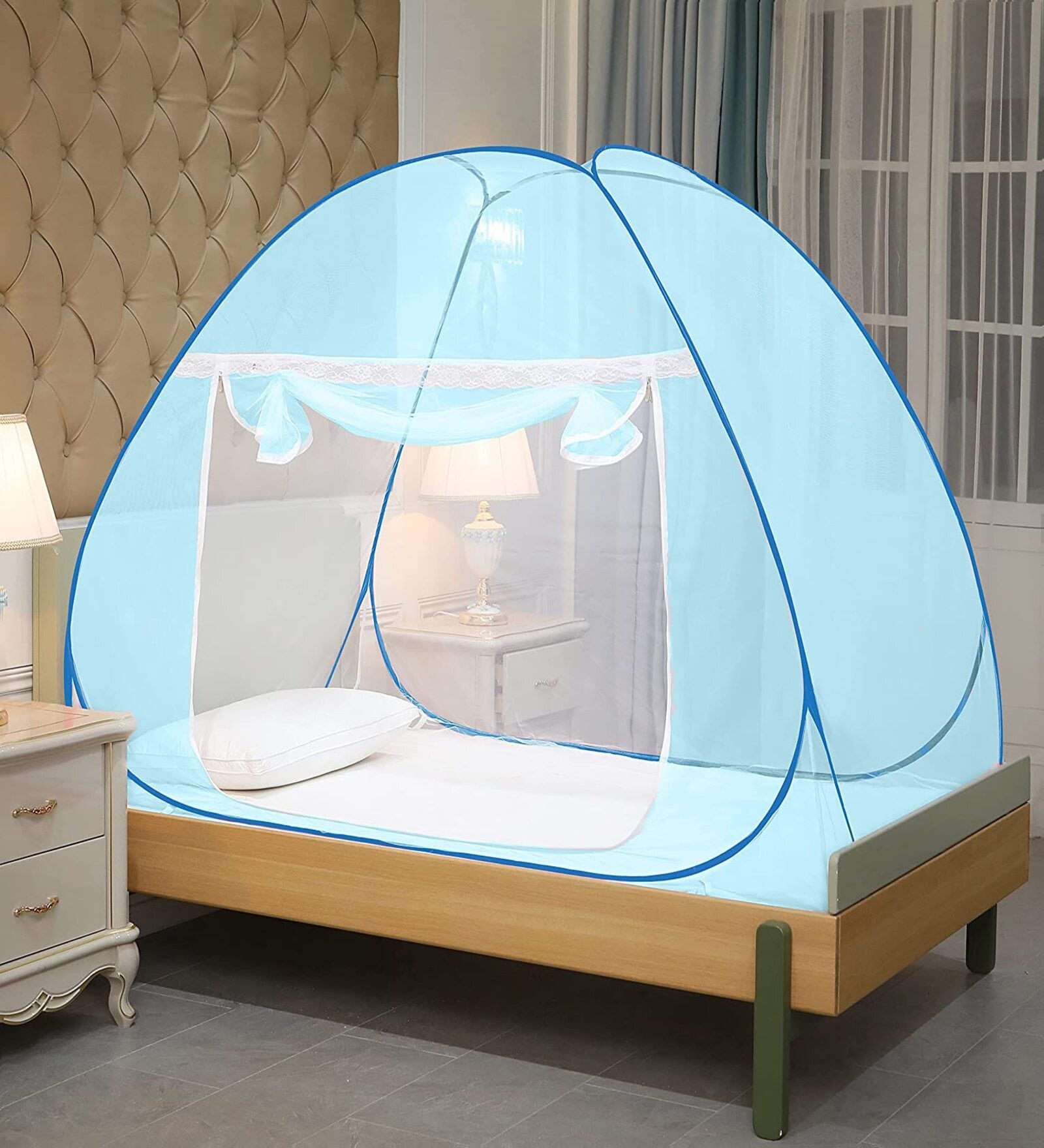 Buy Single Bed Foldable Polyester Mosquito Net In Full Blue Online ...